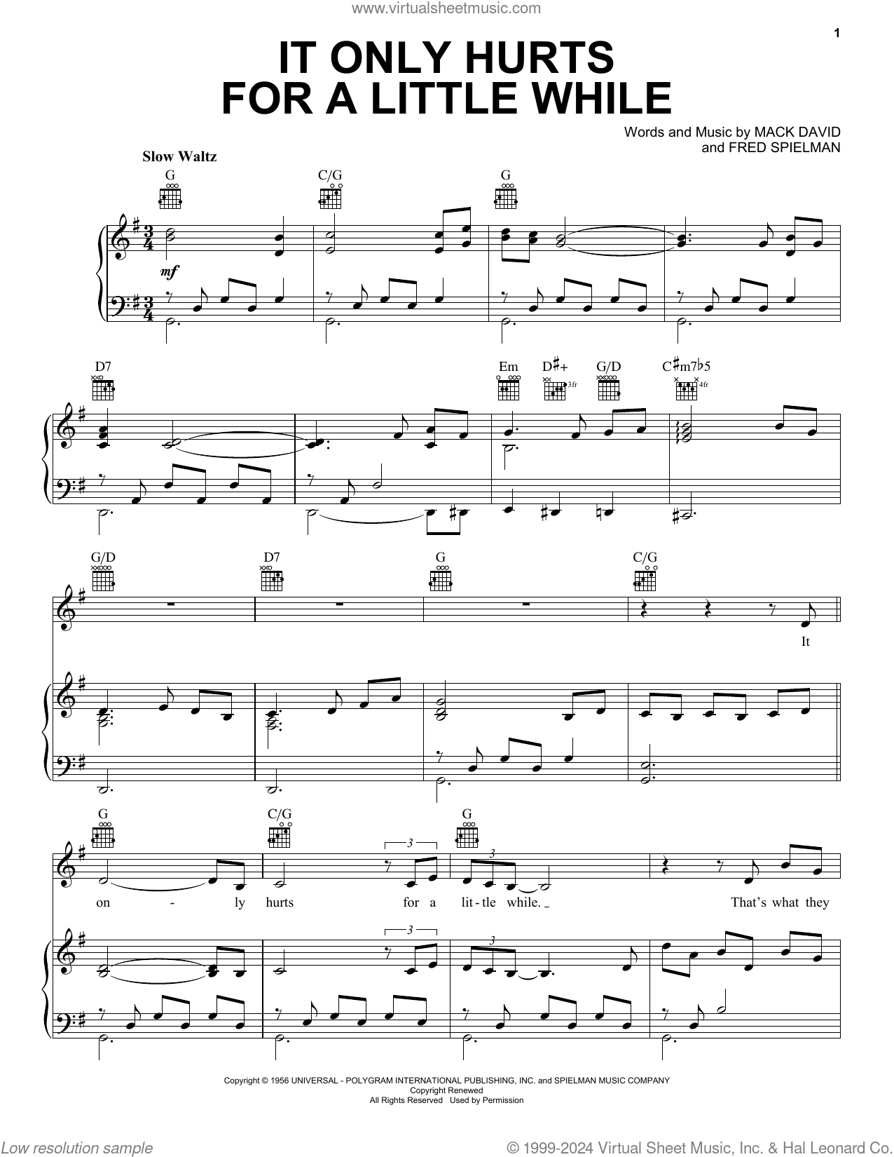 It Only Hurts For A Little While sheet music for voice, piano or guitar
