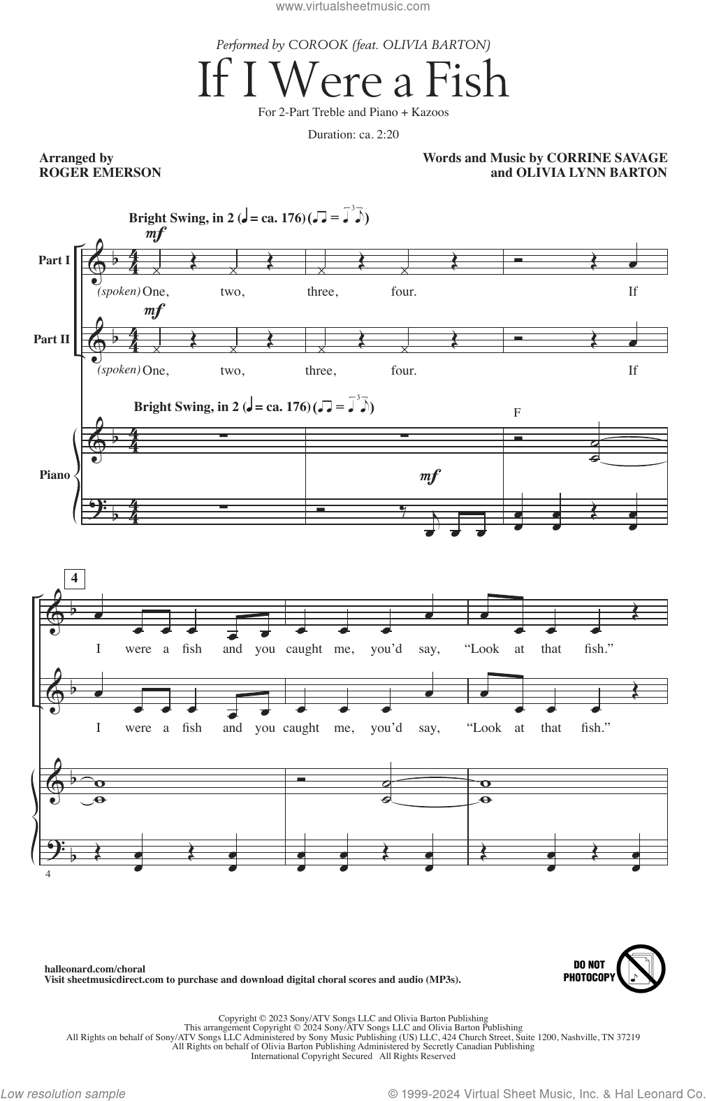 If I Were A Fish (feat. Olivia Barton) (arr. Roger Emerson) sheet music ...