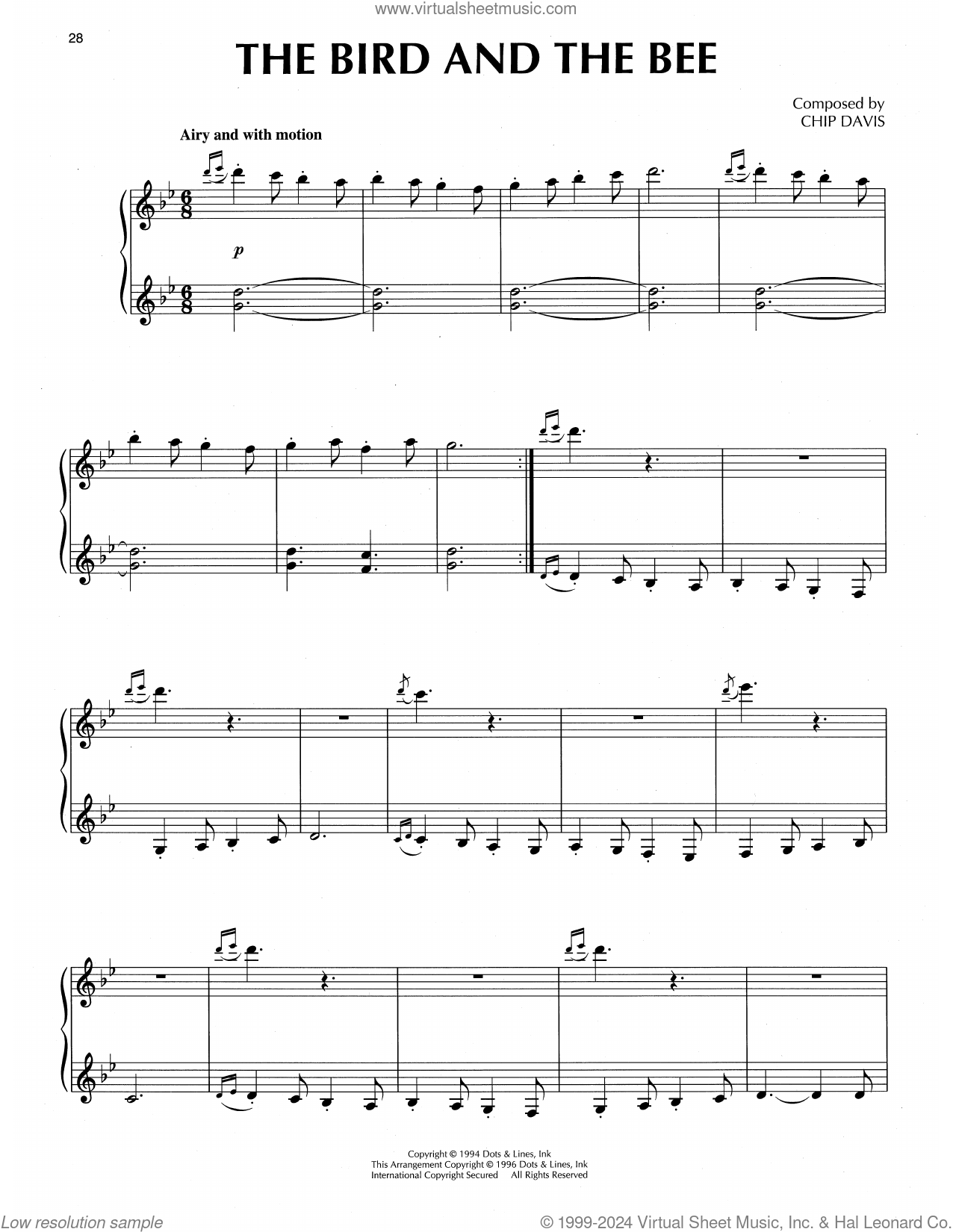 The Bird And The Bee sheet music for piano solo (PDF)