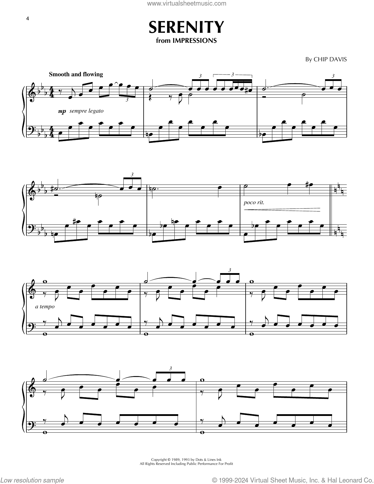 Chip Davis: Serenity sheet music for piano solo (PDF)