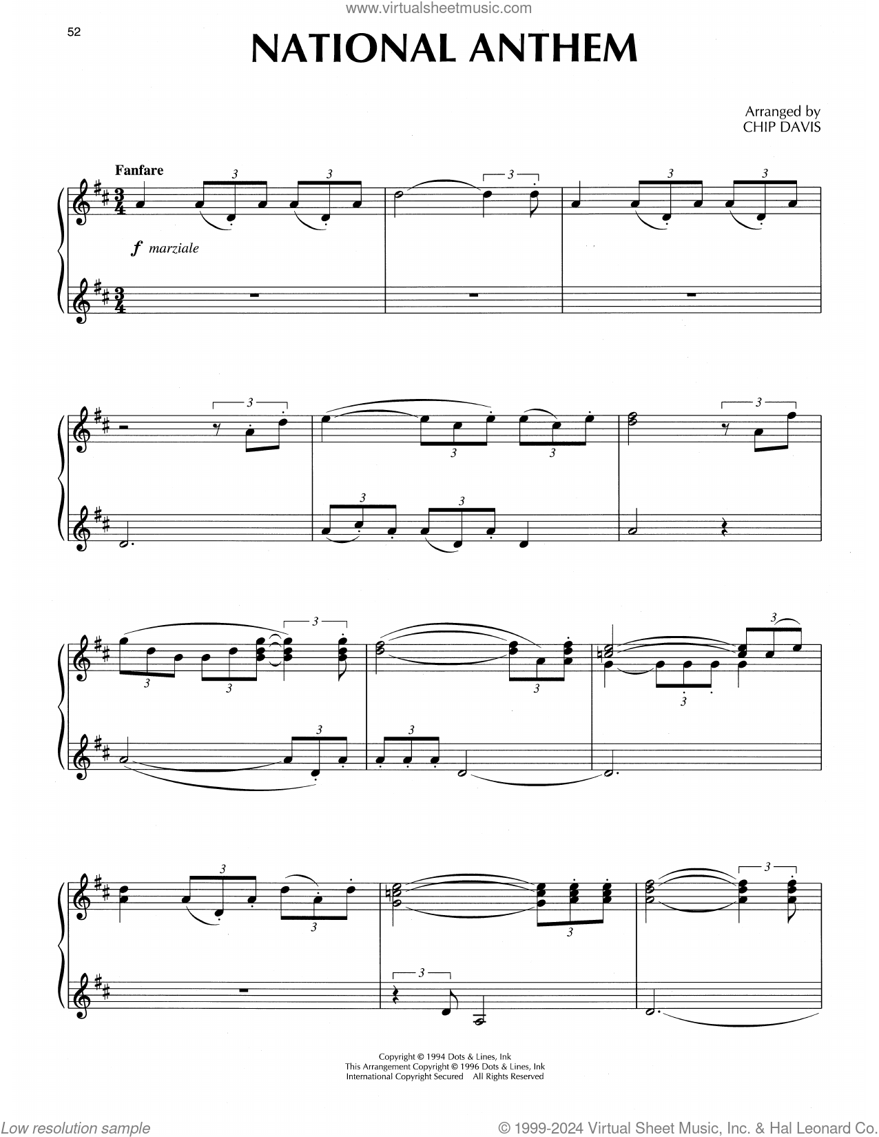 National Anthem sheet music for piano solo (PDF)