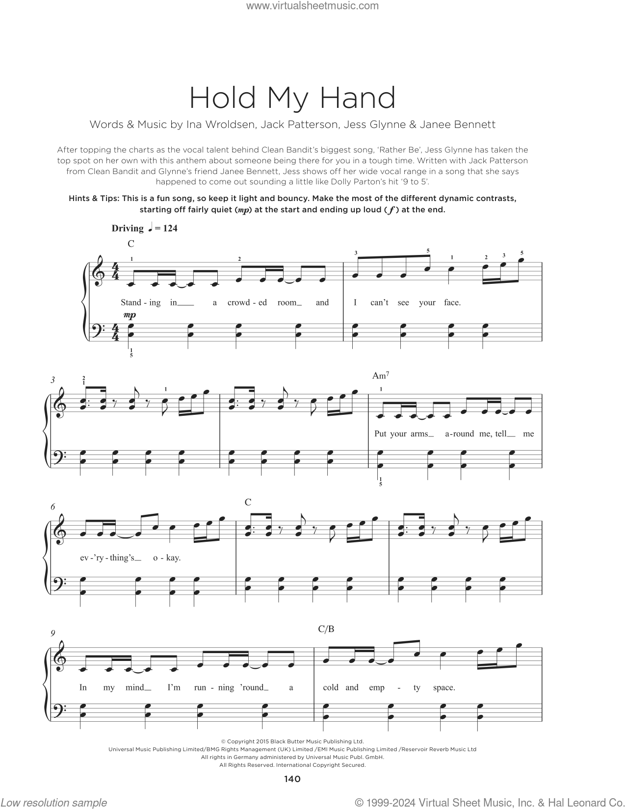 Hold My Hand, (beginner) sheet music for piano solo (PDF)