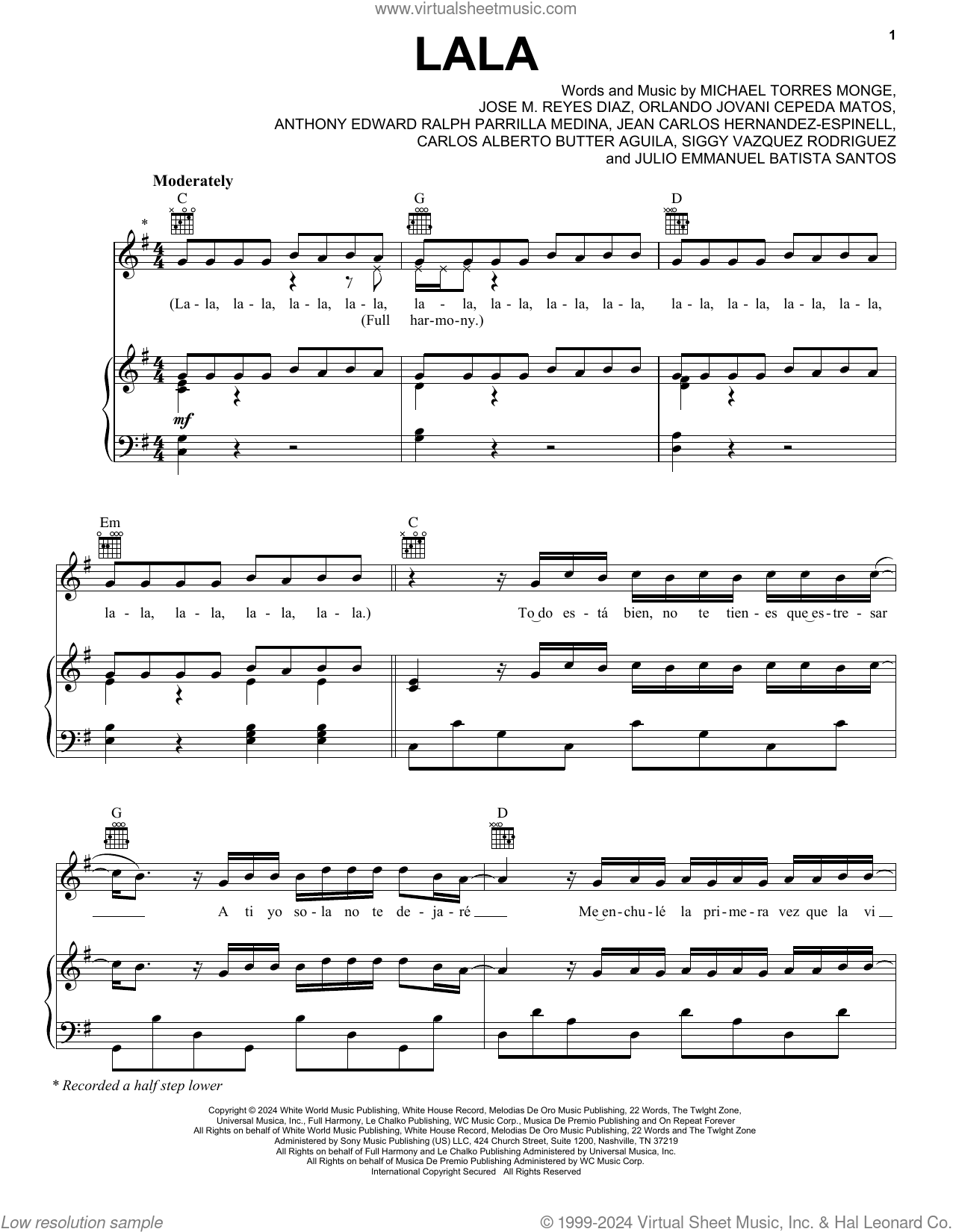 LALA sheet music for voice, piano or guitar (PDF-interactive)