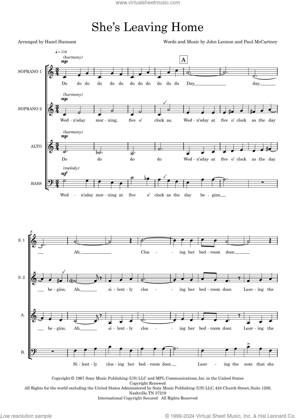 She's Leaving Home (arr. Hazel Hannam) sheet music for choir (SSAB)