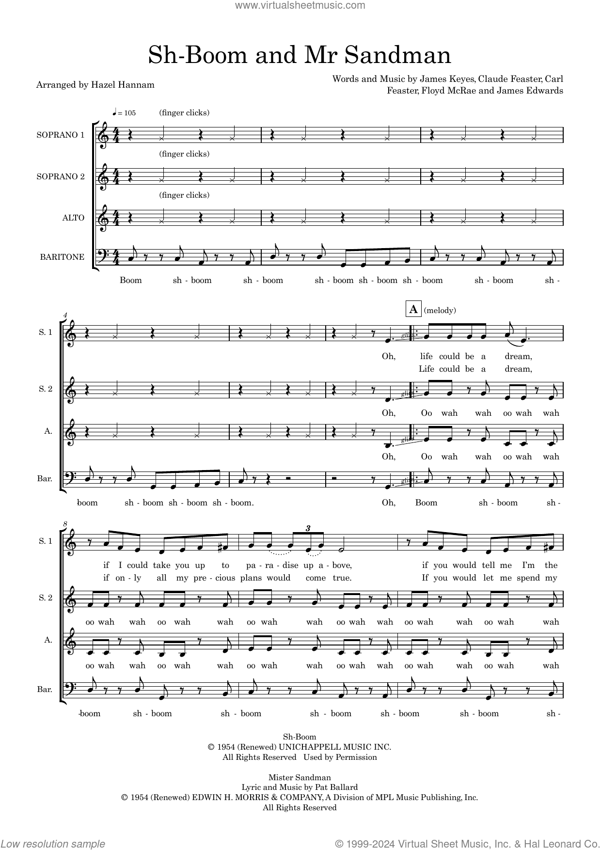Sh-Boom and Mr Sandman (arr. Hazel Hannam) sheet music for choir (SSAB)