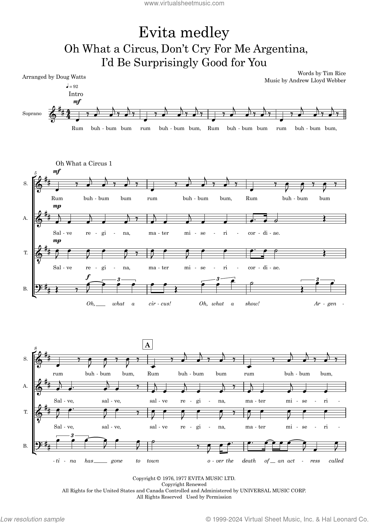 Evita Medley (arr. Doug Watts) sheet music for choir (SATB: soprano ...