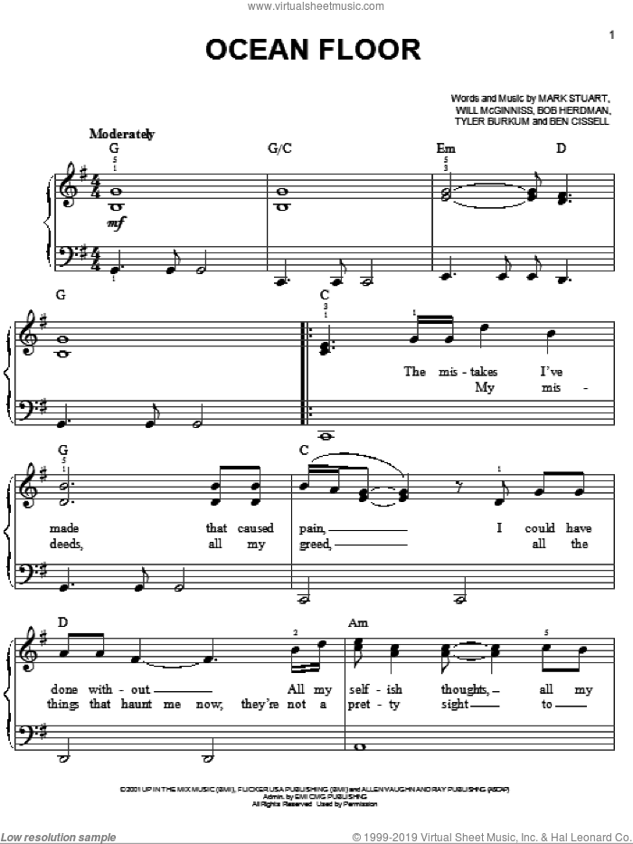 Ocean Floor sheet music for piano solo (PDF-interactive)
