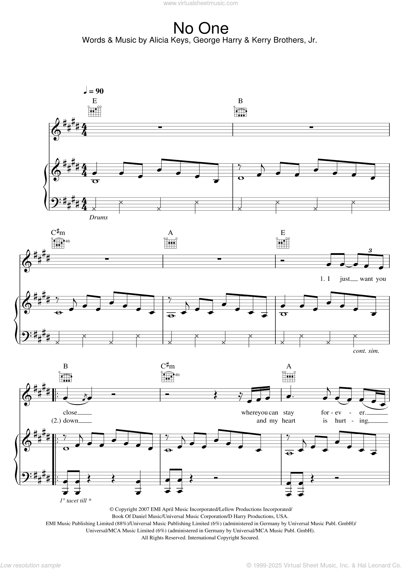 No One sheet music for voice, piano or guitar (PDF) v2