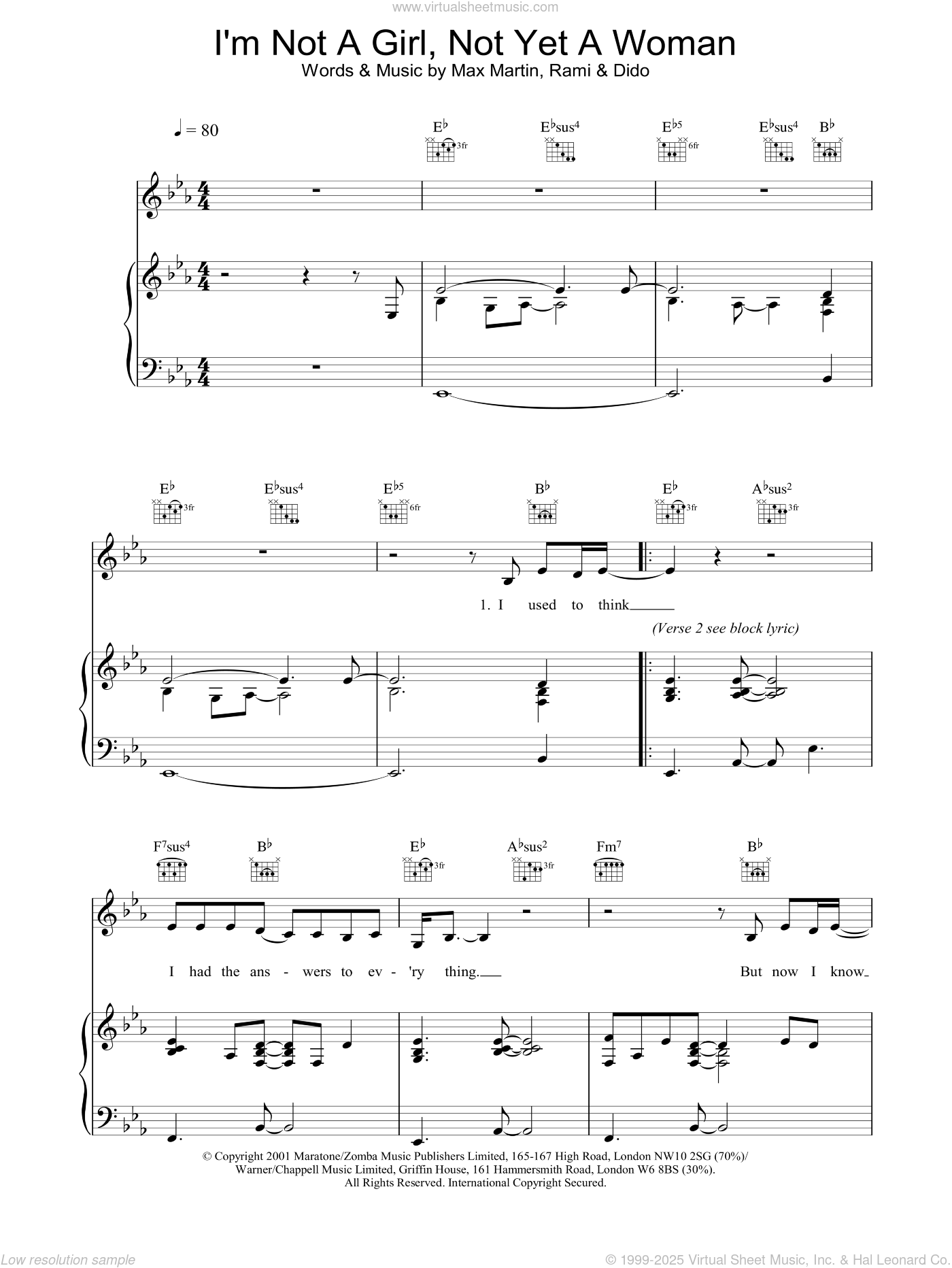 I'm Not A Girl, Not Yet A Woman sheet music for voice, piano or guitar