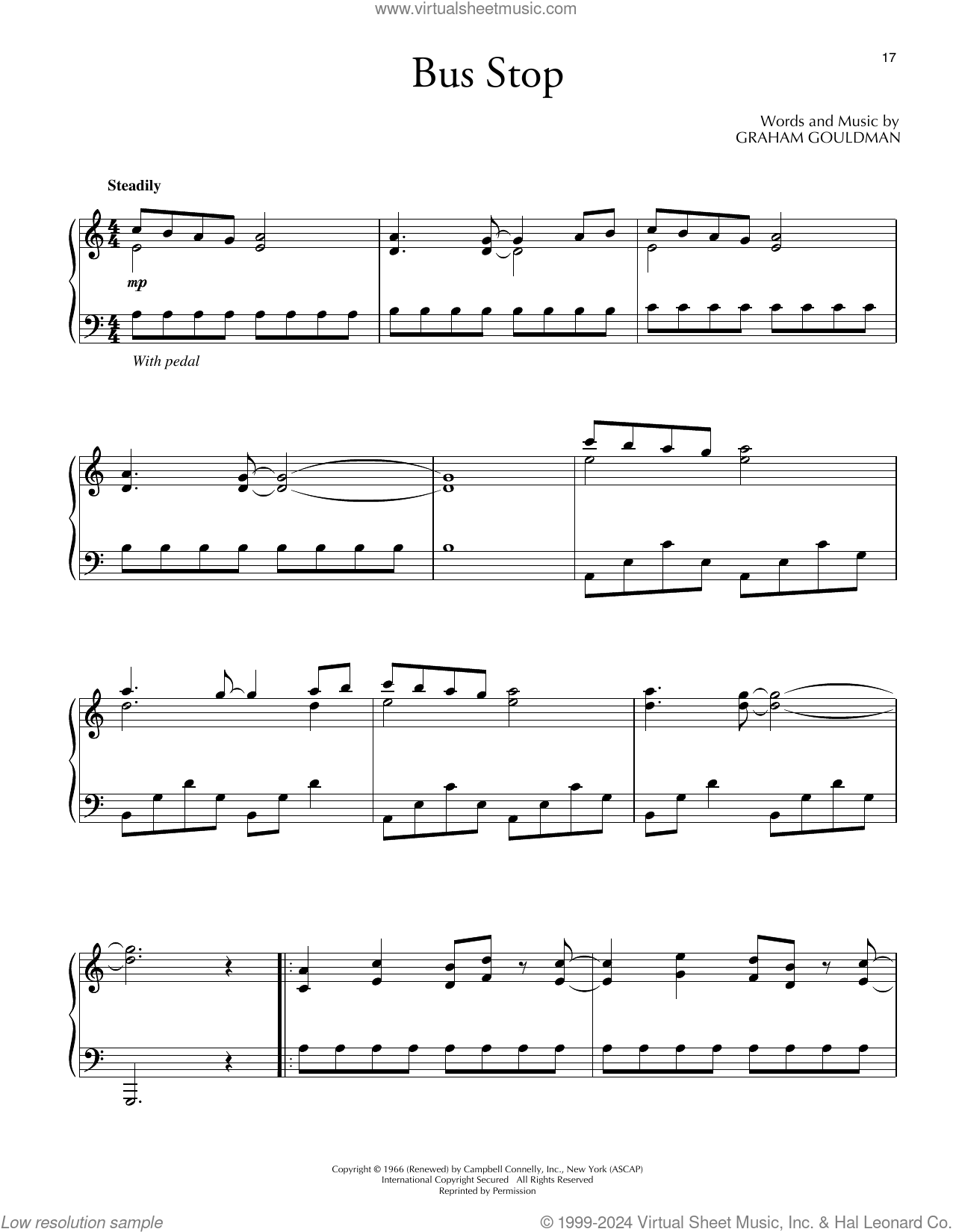 Bus Stop sheet music for piano solo (PDF)
