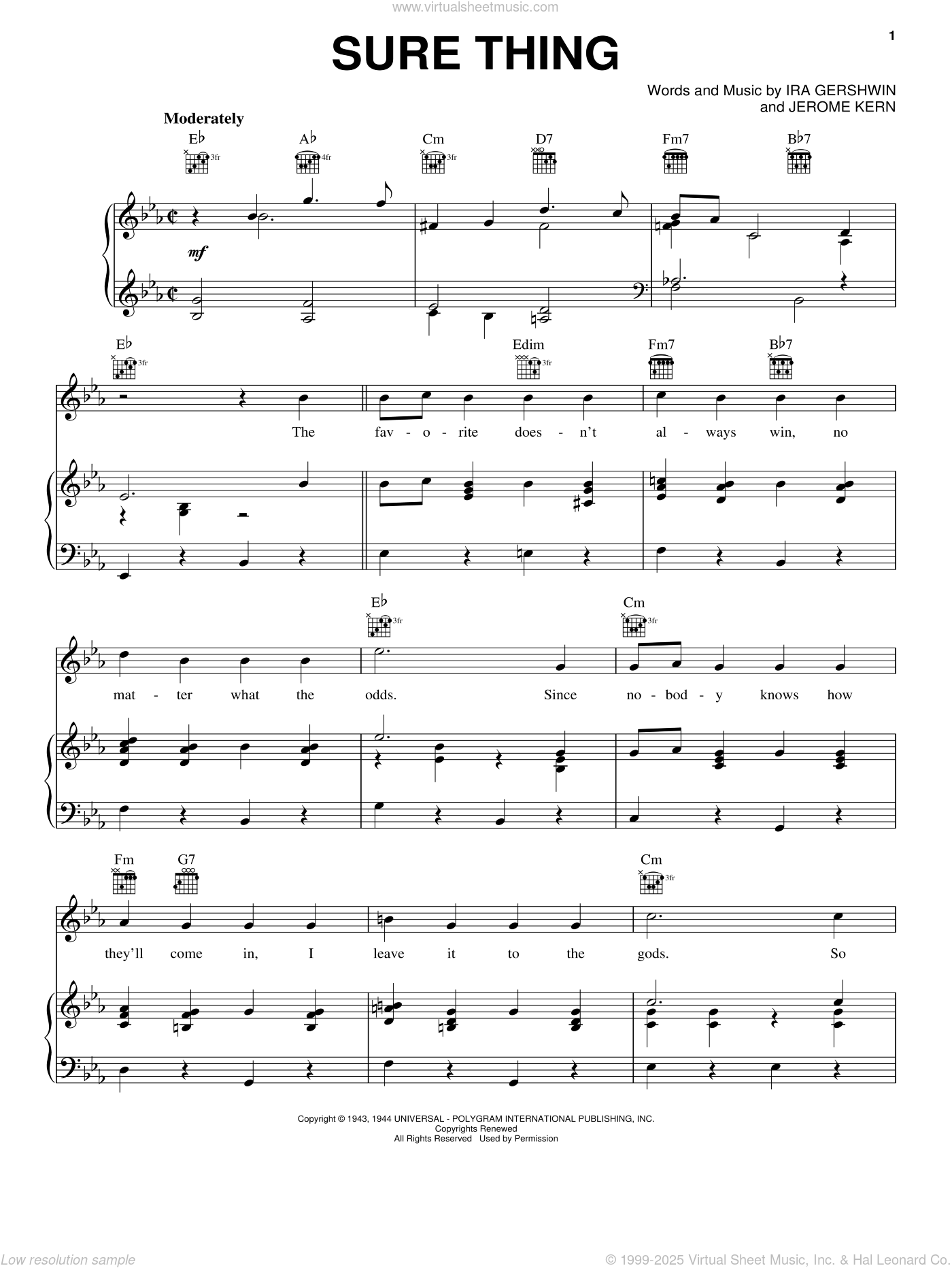 Sure Thing sheet music for voice, piano or guitar (PDF)