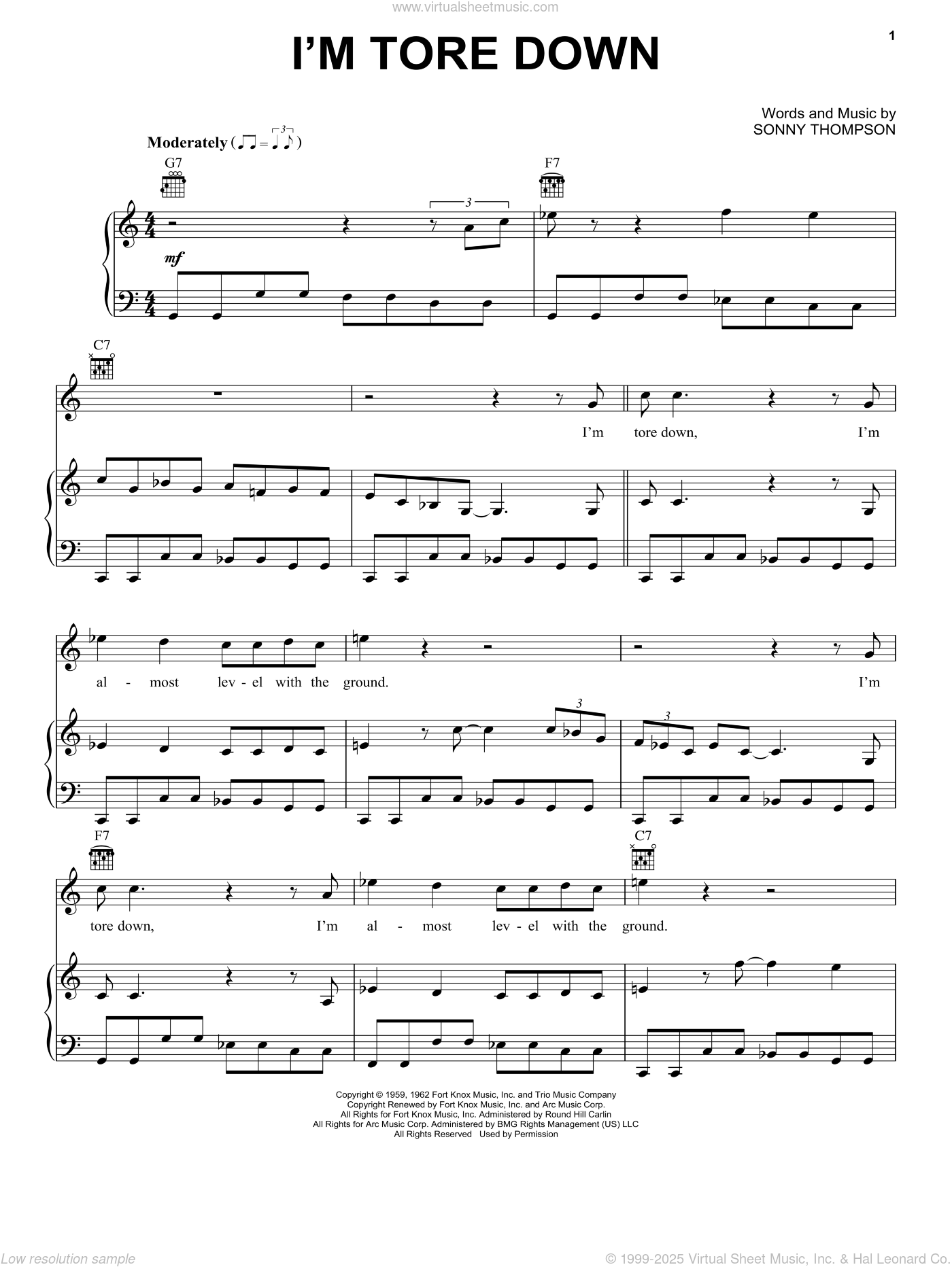 I'm Tore Down sheet music for voice, piano or guitar (PDF)