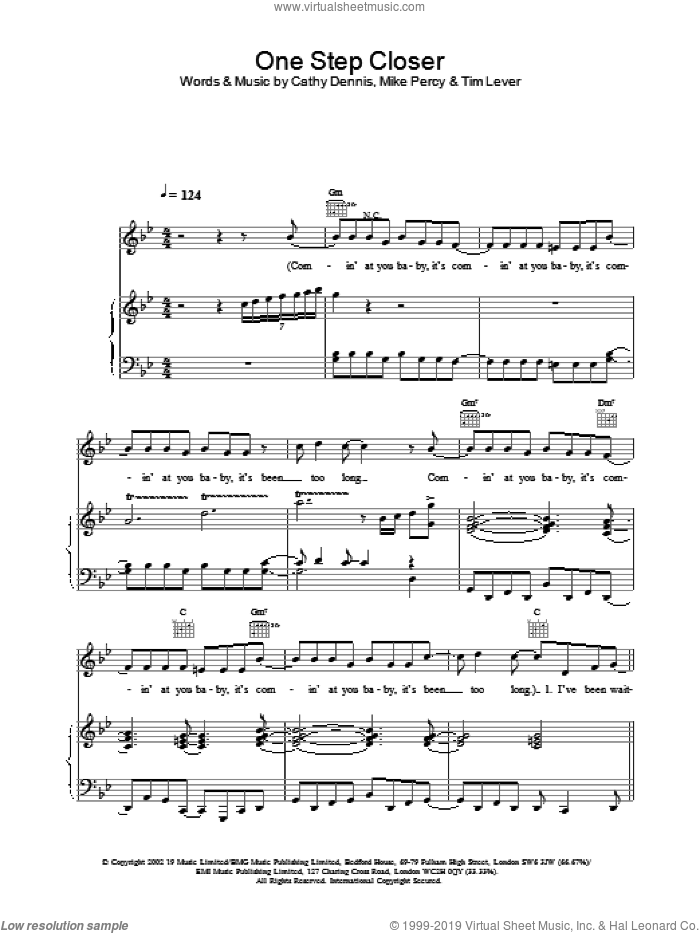 Cathy Dennis: One Step Closer sheet music for voice, piano or guitar