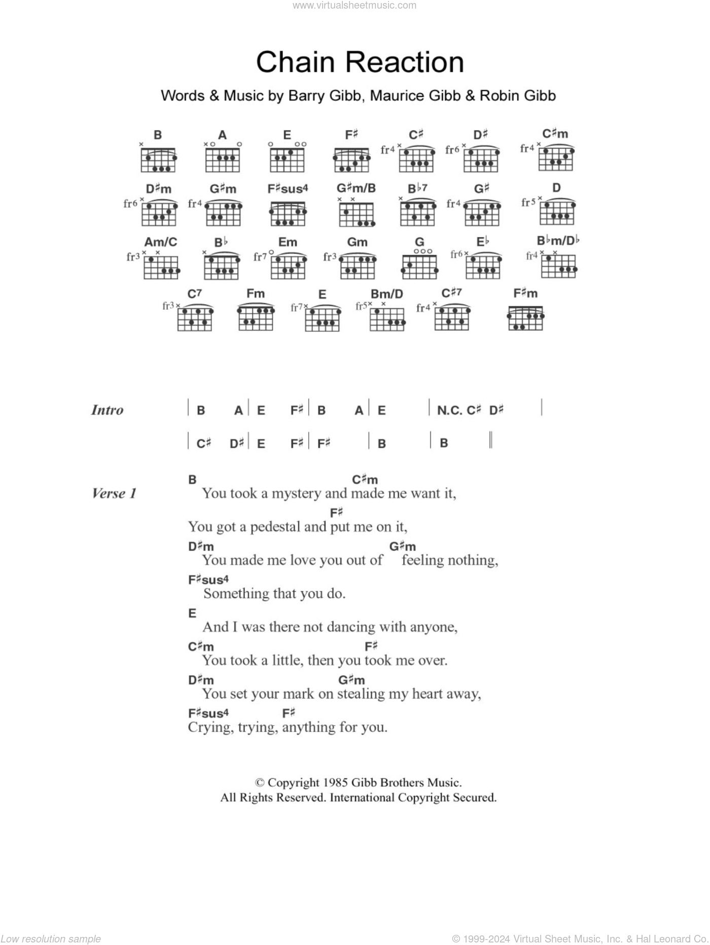 Chain Reaction sheet music for guitar (chords) (PDF)