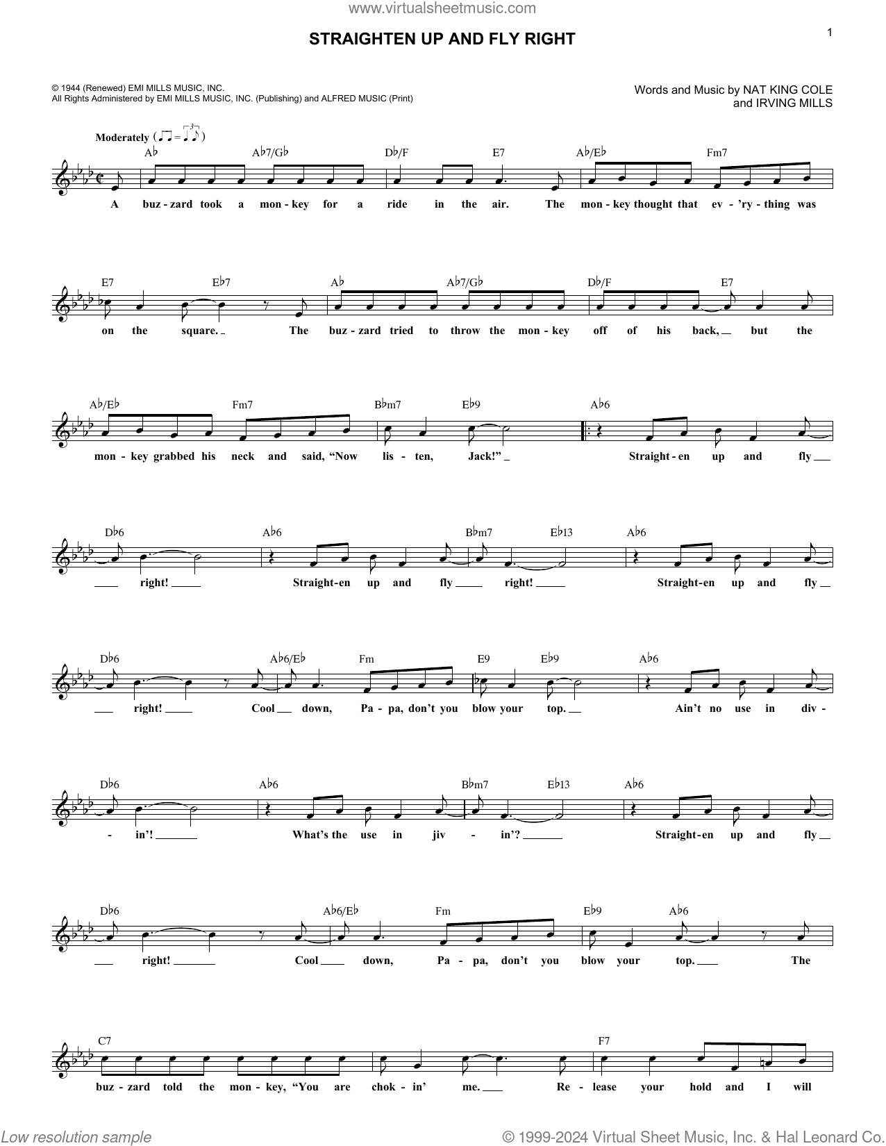 Nat King Cole: Straighten Up And Fly Right sheet music (fake book)