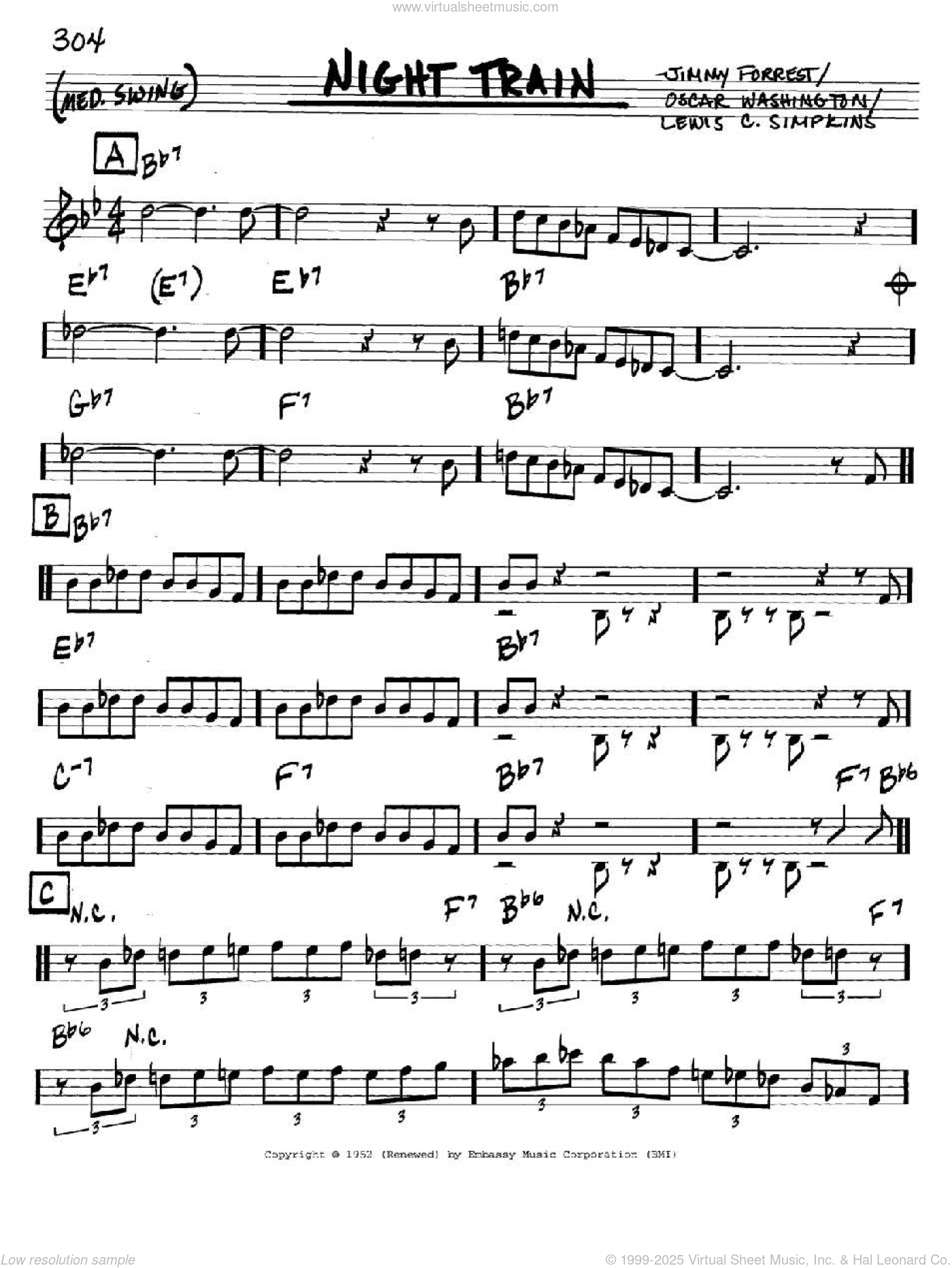 Night Train sheet music for voice and other instruments (in C)