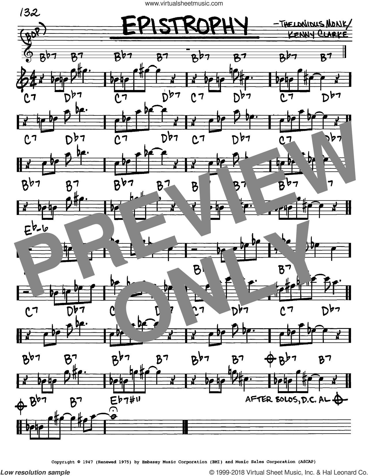 Epistrophy sheet music for voice and other instruments (in Eb)