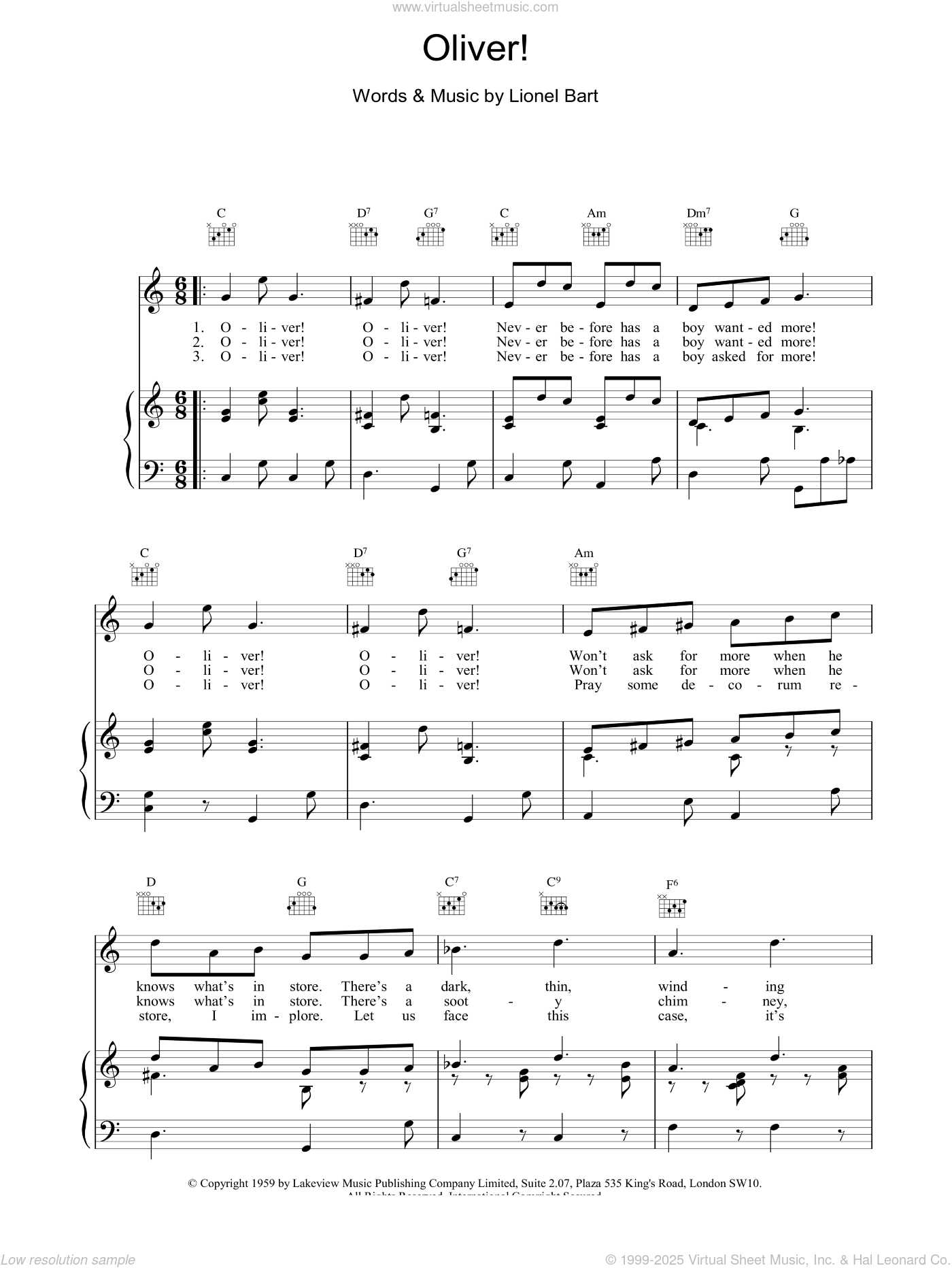 Oliver! sheet music for voice, piano or guitar (PDF)