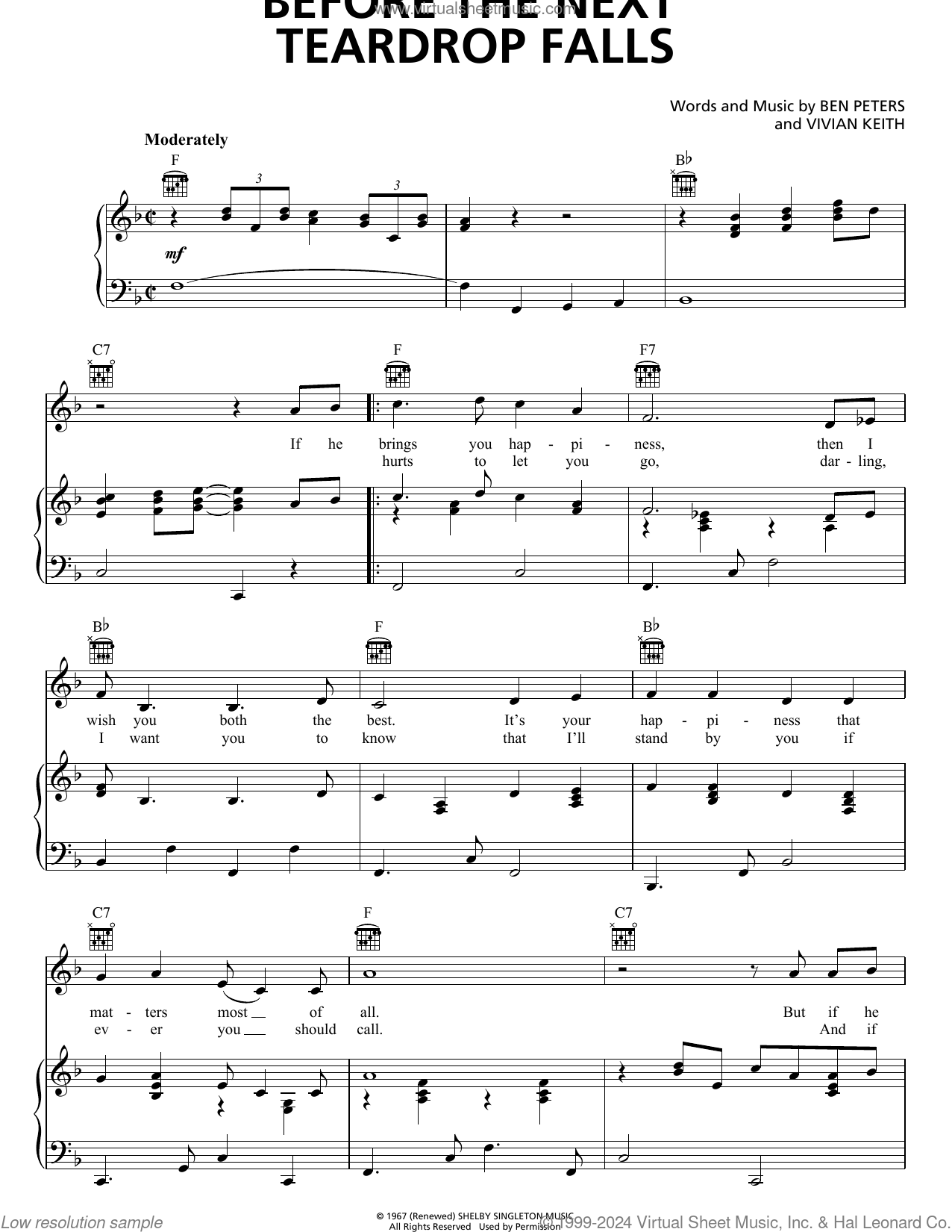 Before The Next Teardrop Falls sheet music for voice, piano or guitar