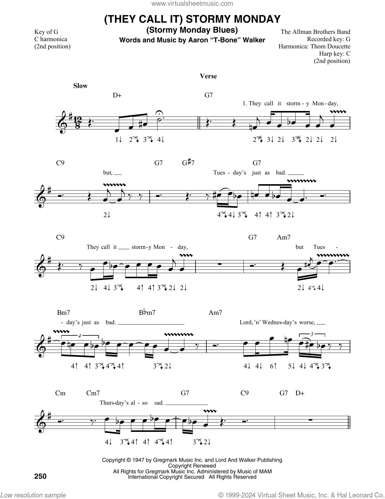 (They Call It) Stormy Monday (Stormy Monday Blues) sheet music for ...