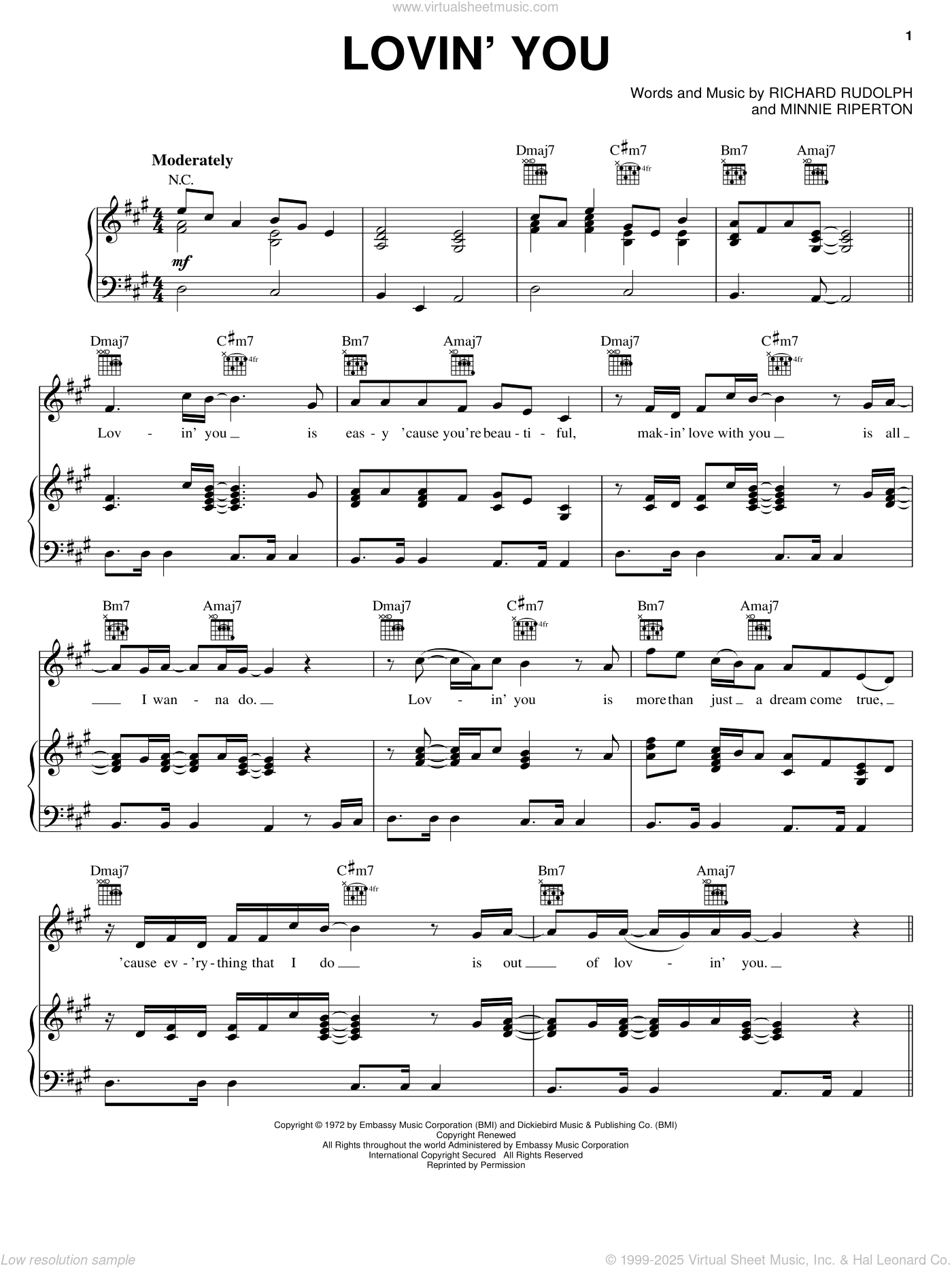 Minnie Riperton: Lovin' You sheet music for voice, piano or guitar