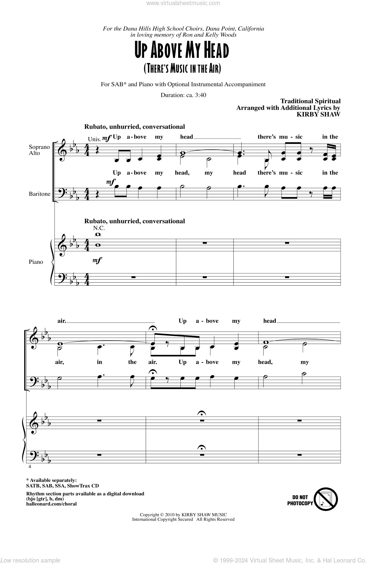 Up Above My Head (There's Music In The Air) sheet music for choir (SAB ...