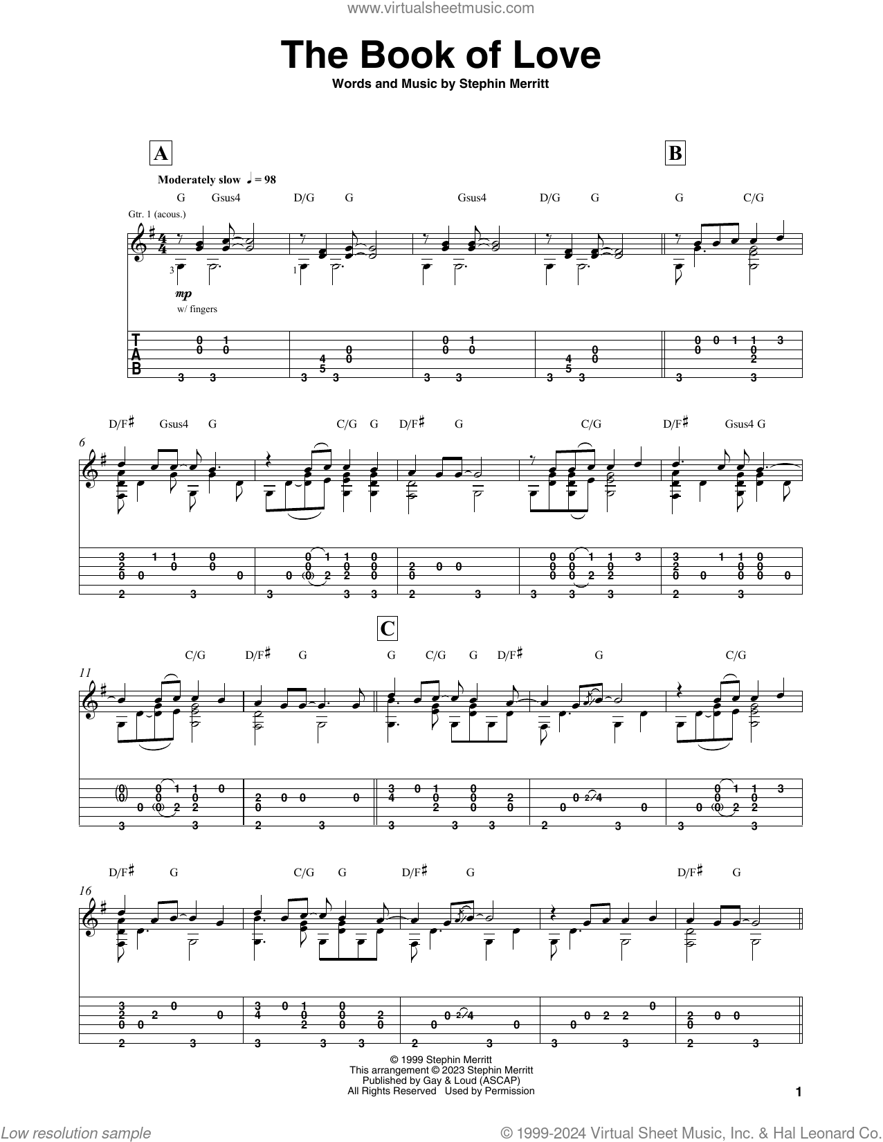The Book Of Love sheet music for guitar solo (PDF)