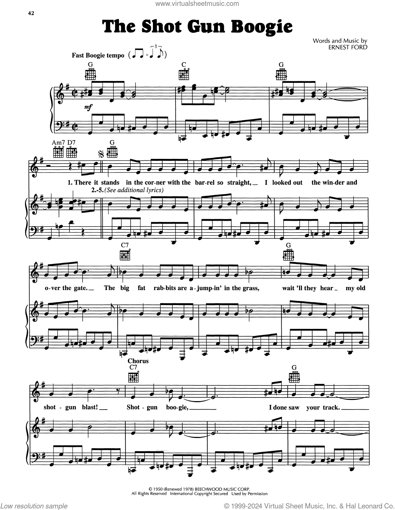 Shot Gun Boogie sheet music for voice, piano or guitar (PDF)