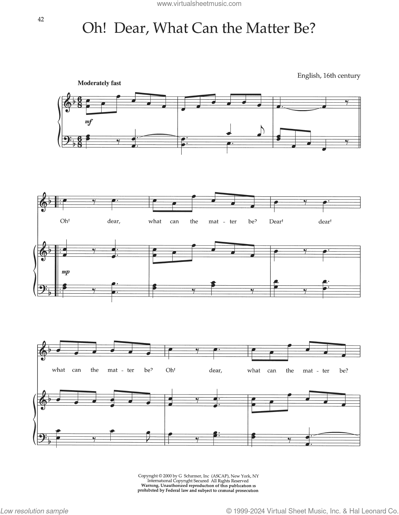 Oh Dear! What Can The Matter Be? sheet music for voice and piano