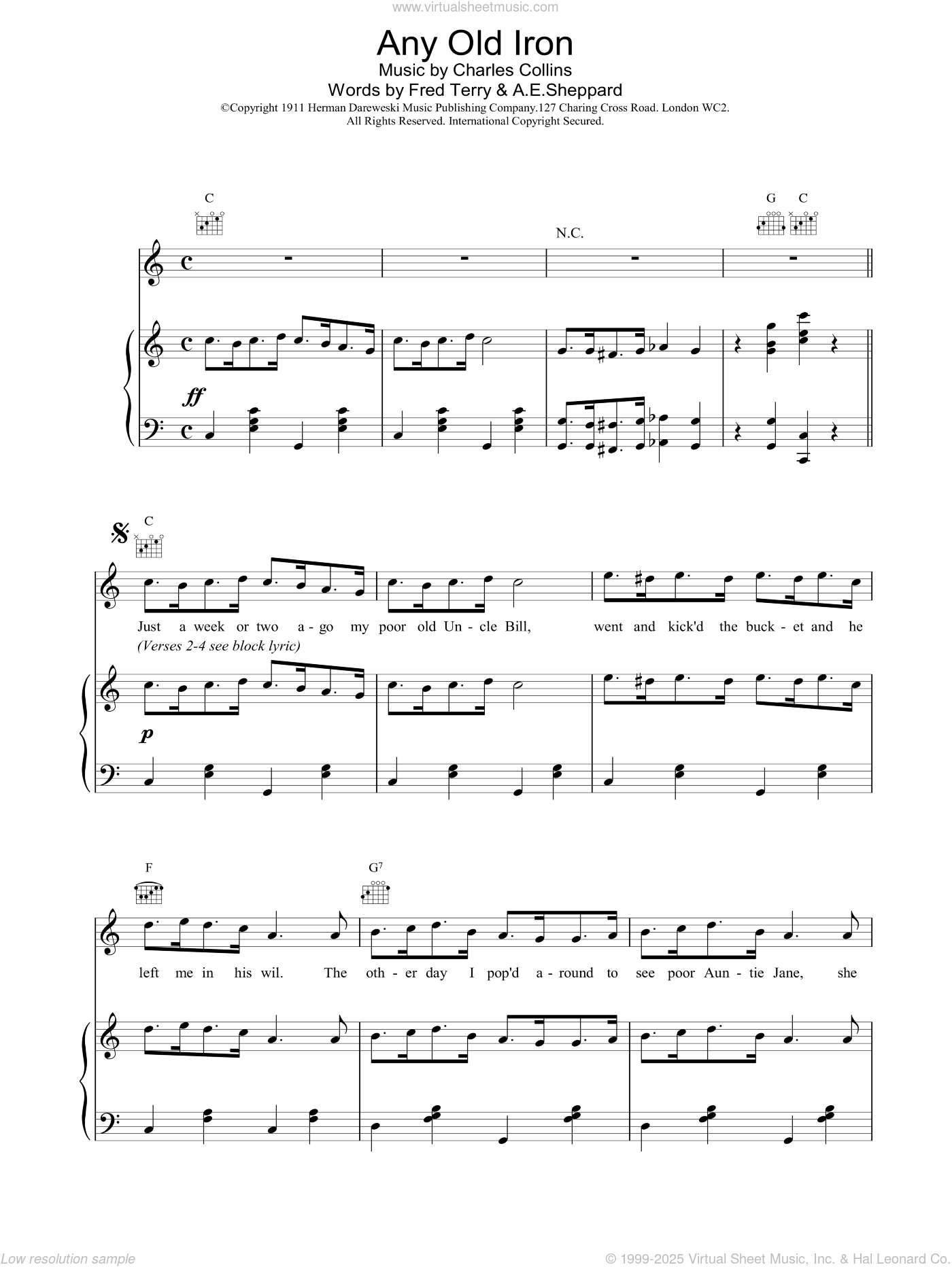 Any Old Iron sheet music for voice, piano or guitar (PDF)