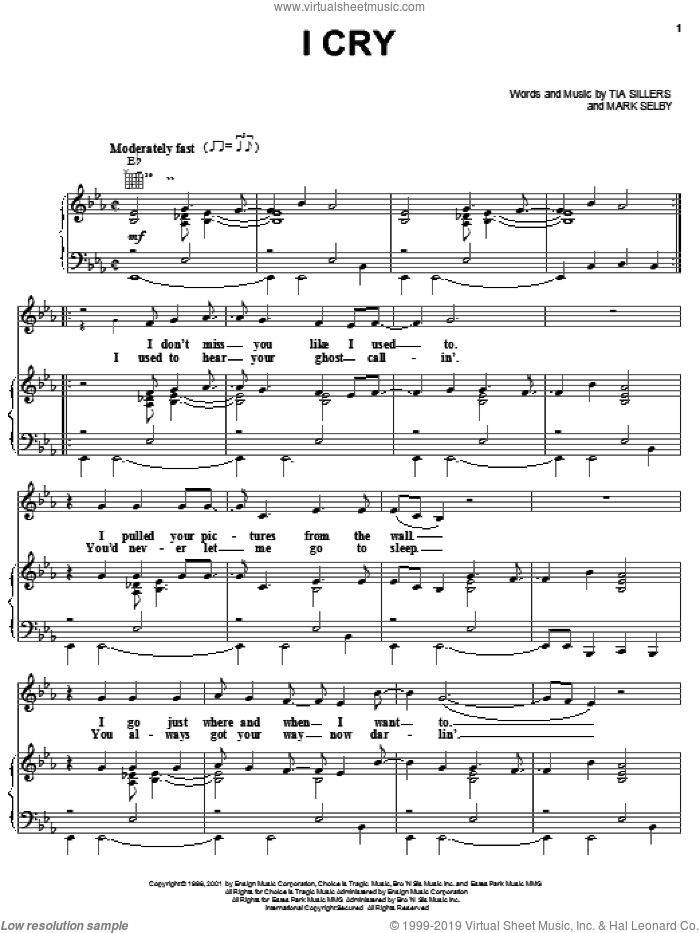 Tammy Cochran: I Cry sheet music for voice, piano or guitar (PDF)