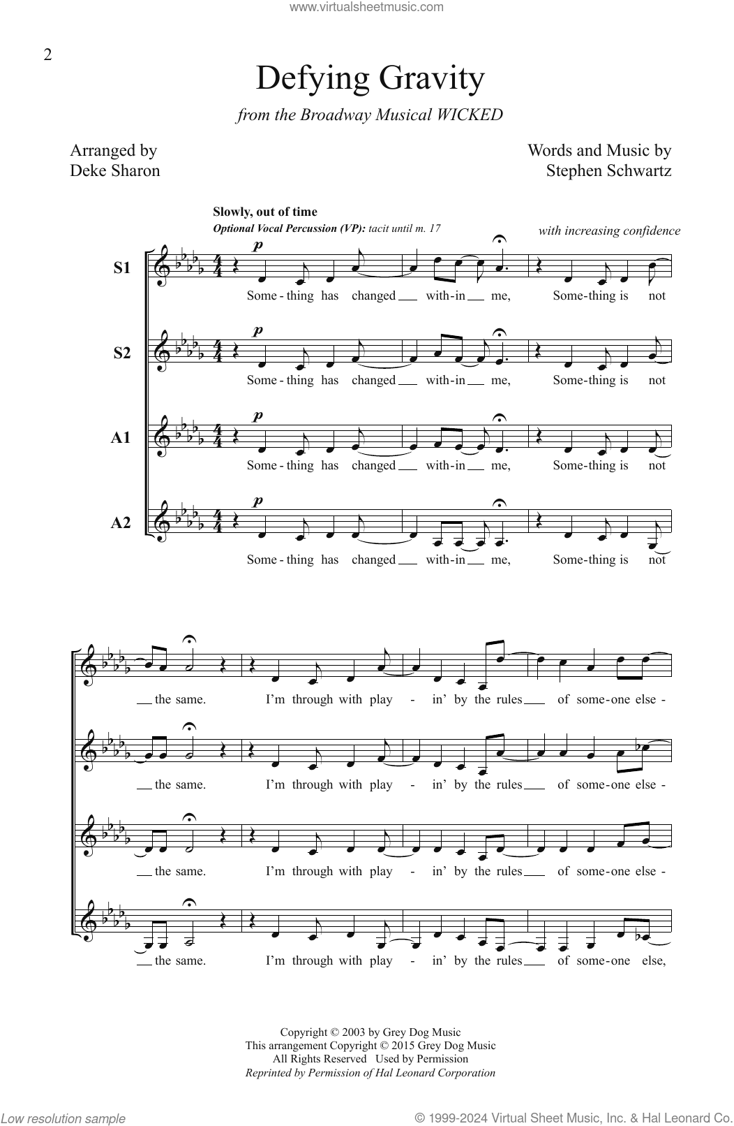 Defying Gravity (from Wicked) (arr. Deke Sharon) sheet music for choir ...