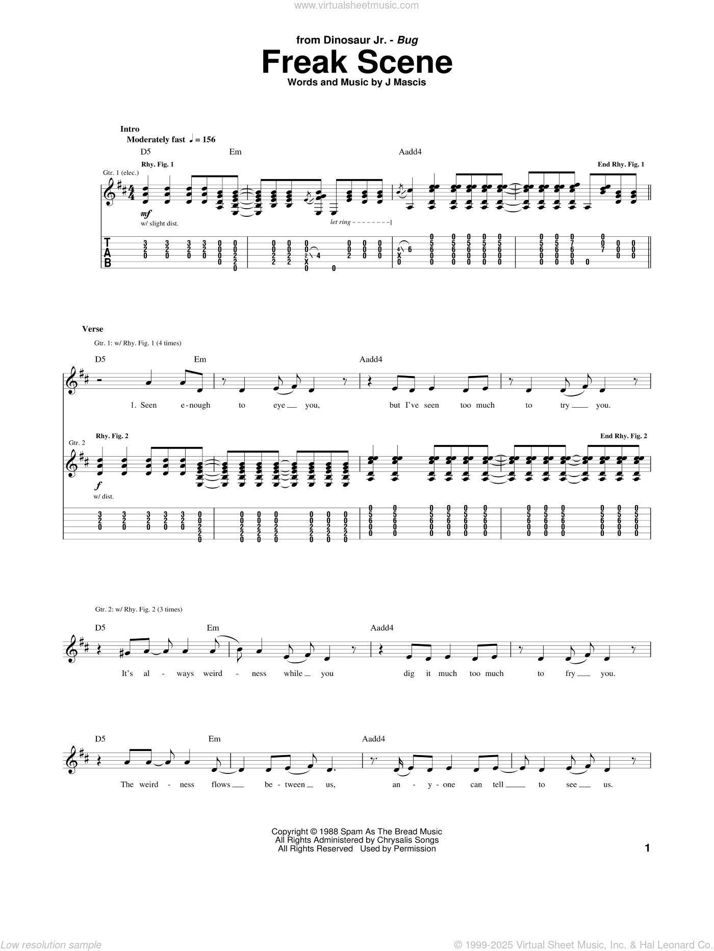 Freak Scene sheet music for guitar (tablature) (PDF)
