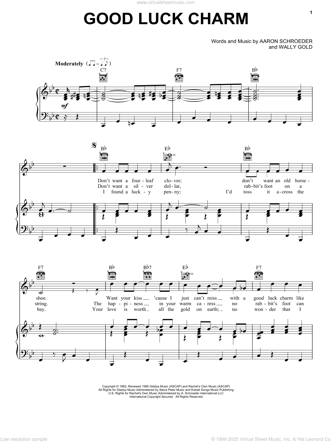 Good Luck Charm sheet music for voice, piano or guitar (PDF)