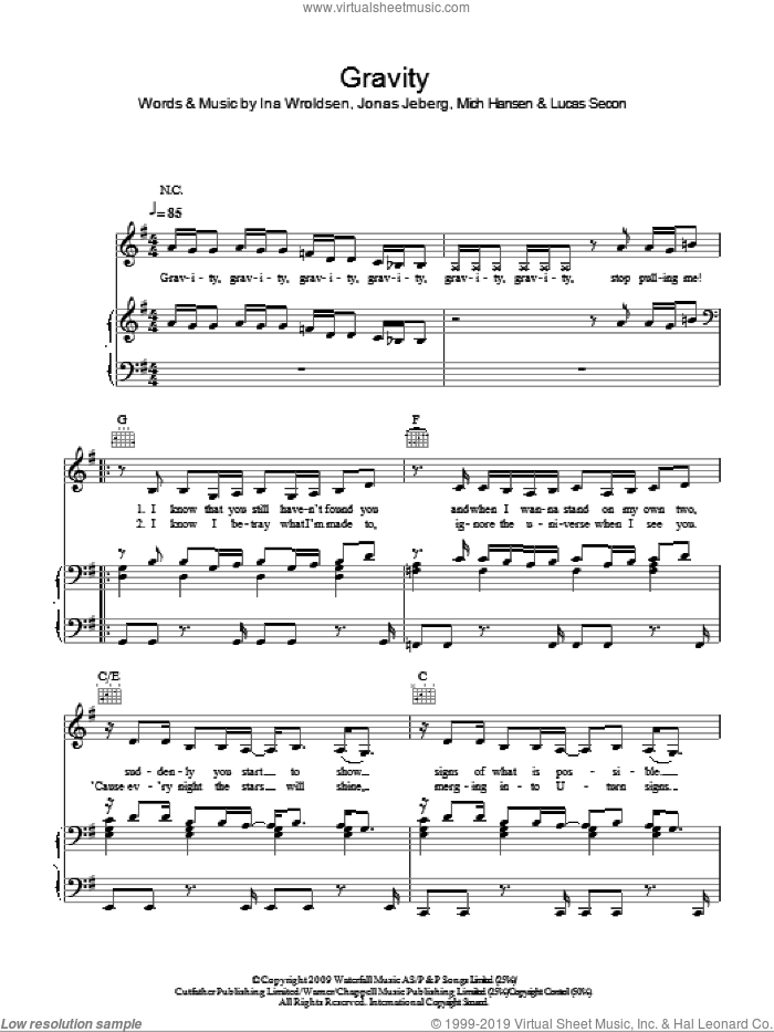 Pixie Lott: Gravity sheet music for voice, piano or guitar (PDF)
