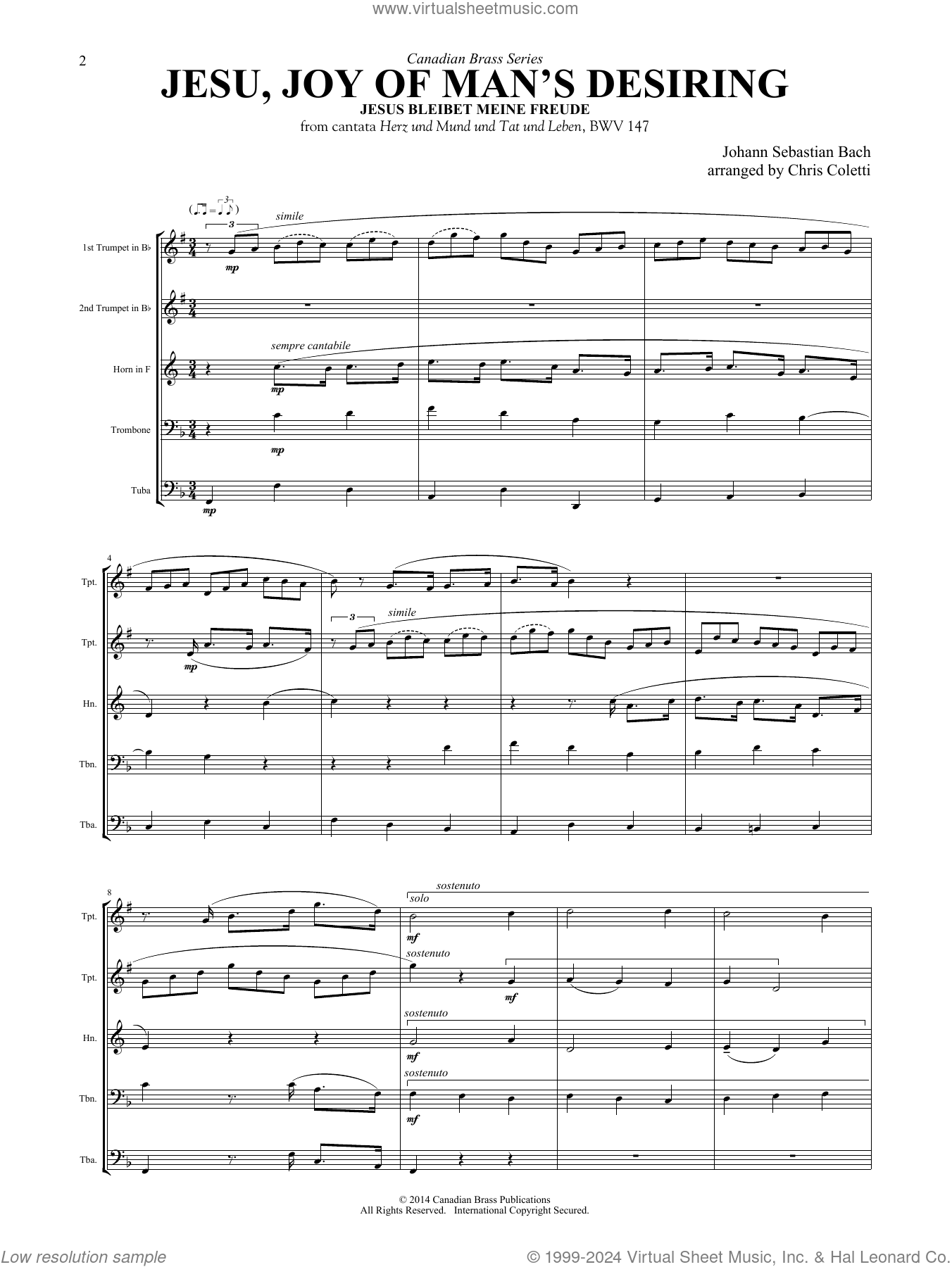 Jesu, Joy of Man's Desiring sheet music (complete collection) for brass ...