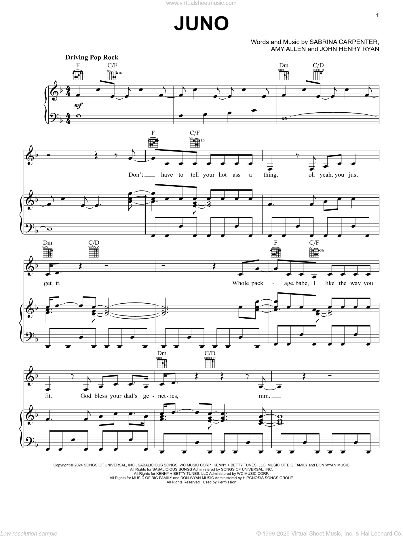 Juno sheet music for voice, piano or guitar (PDF-interactive)