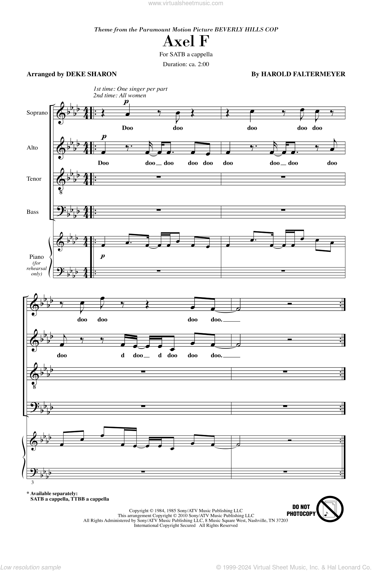 Axel F (from Beverly Hills Cop) (arr. Deke Sharon) sheet music for ...