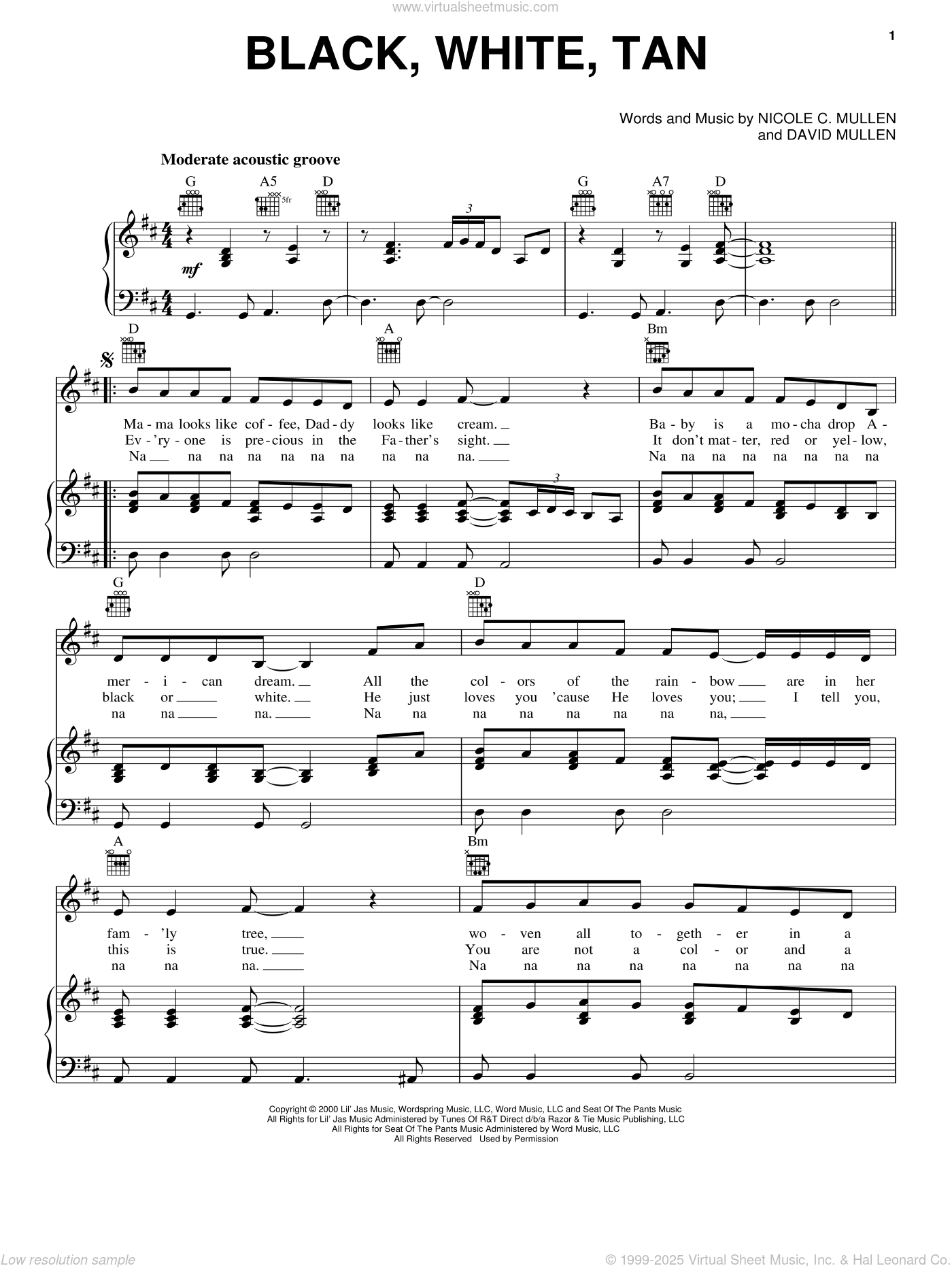 Black, White, Tan sheet music for voice, piano or guitar (PDF)