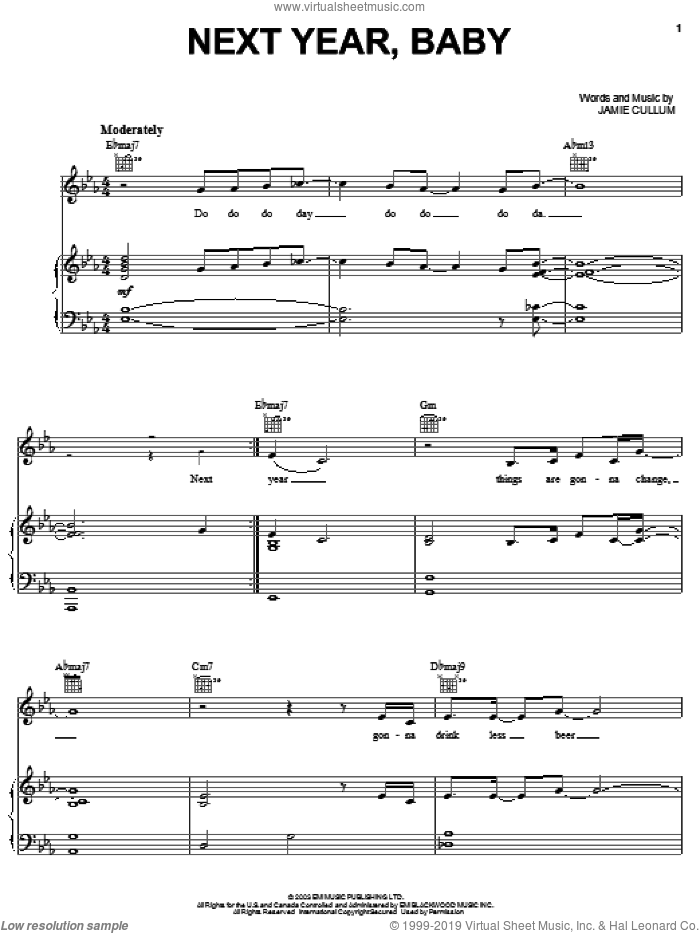 Next Year, Baby sheet music for voice, piano or guitar (PDF)