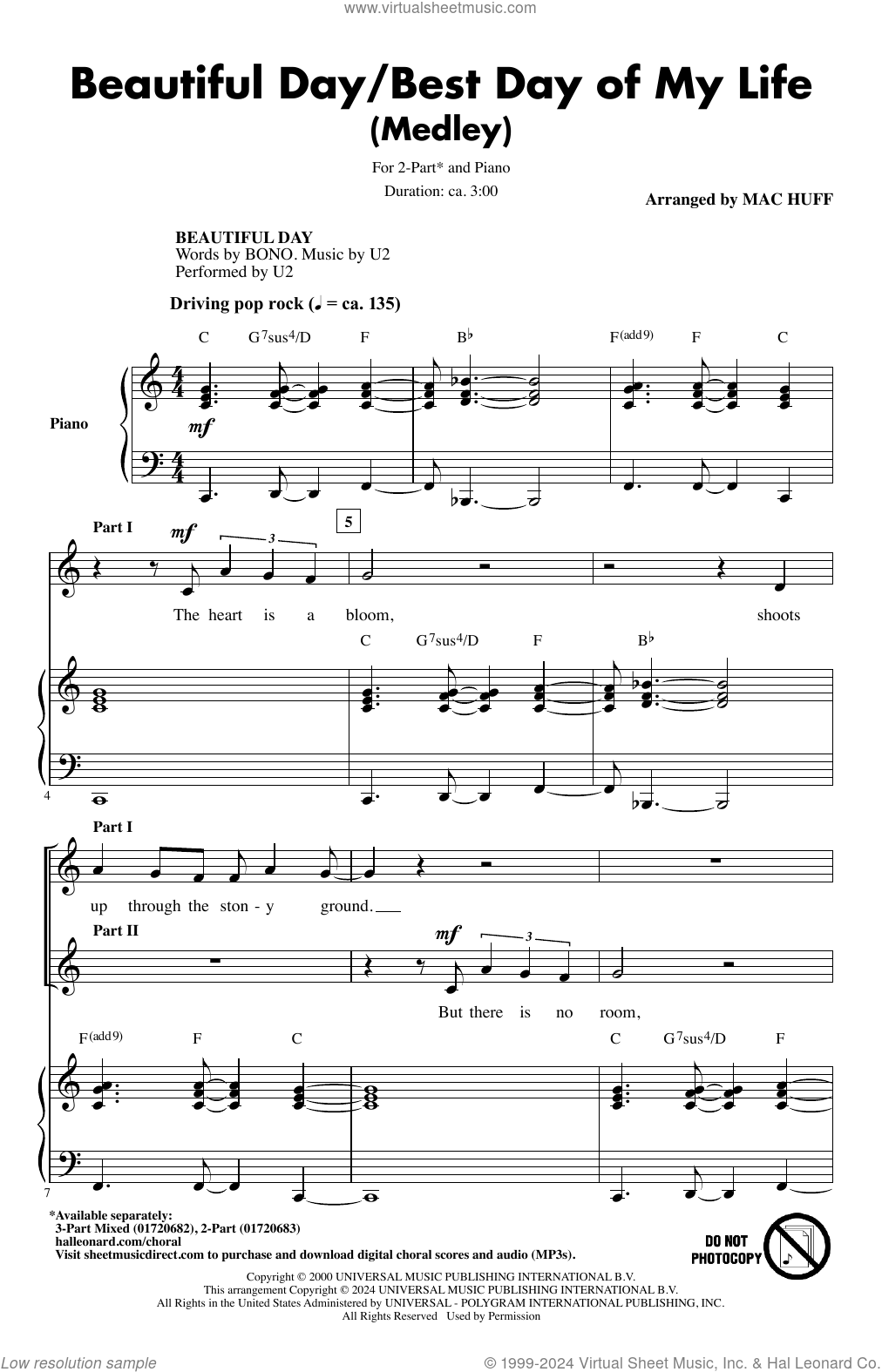 Beautiful Day/Best Day Of My Life (Medley) sheet music for choir (2-Part)