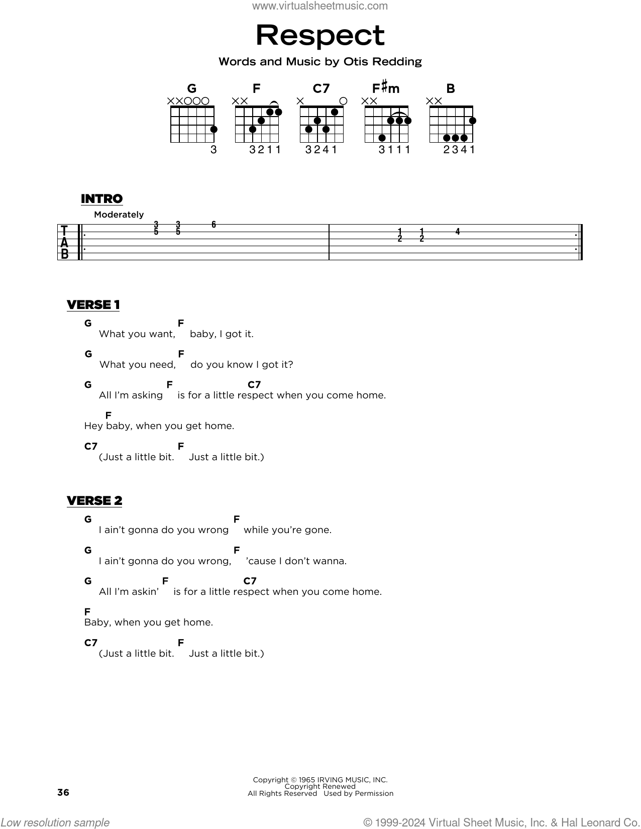 Respect sheet music for guitar solo (PDF)