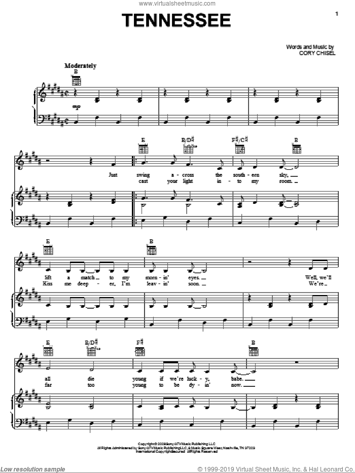 Tennessee sheet music for voice, piano or guitar (PDF)