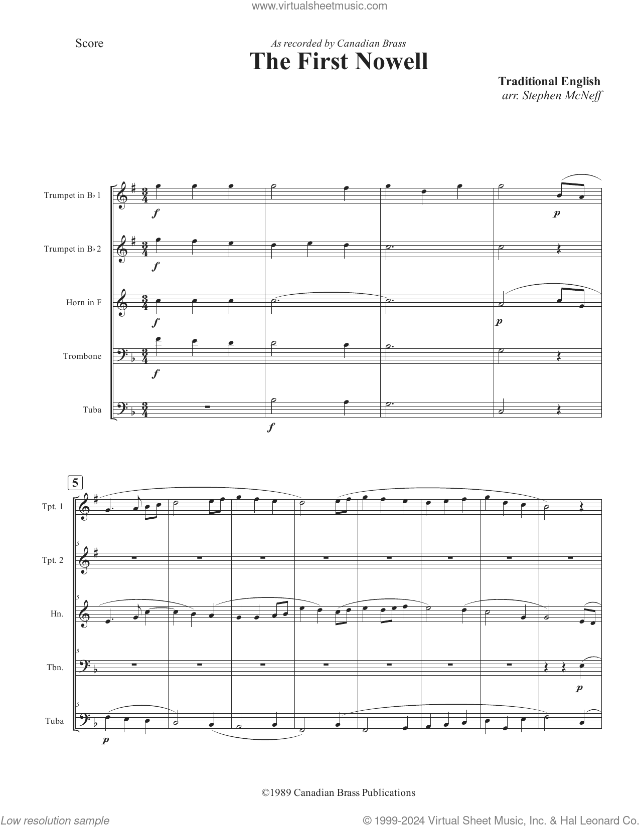The First Nowell sheet music (complete collection) for brass quintet