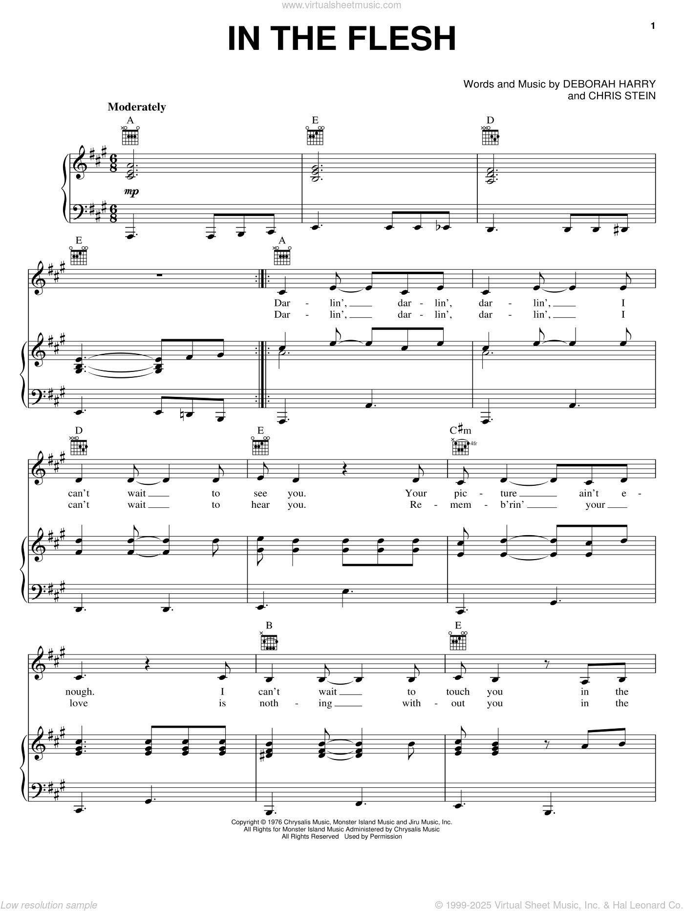 Blondie - In The Flesh sheet music for voice, piano or guitar