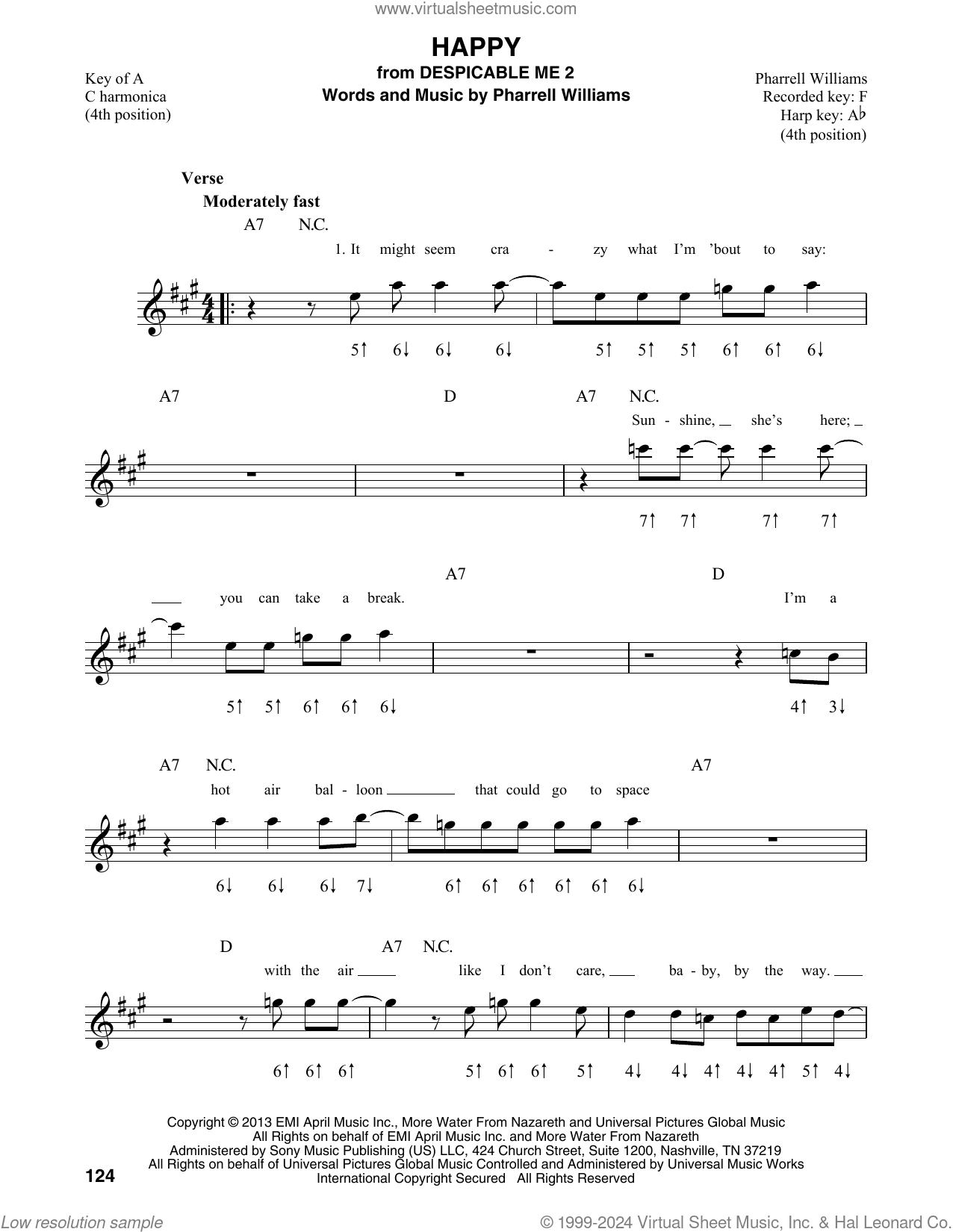 Happy sheet music for harmonica solo (PDF)