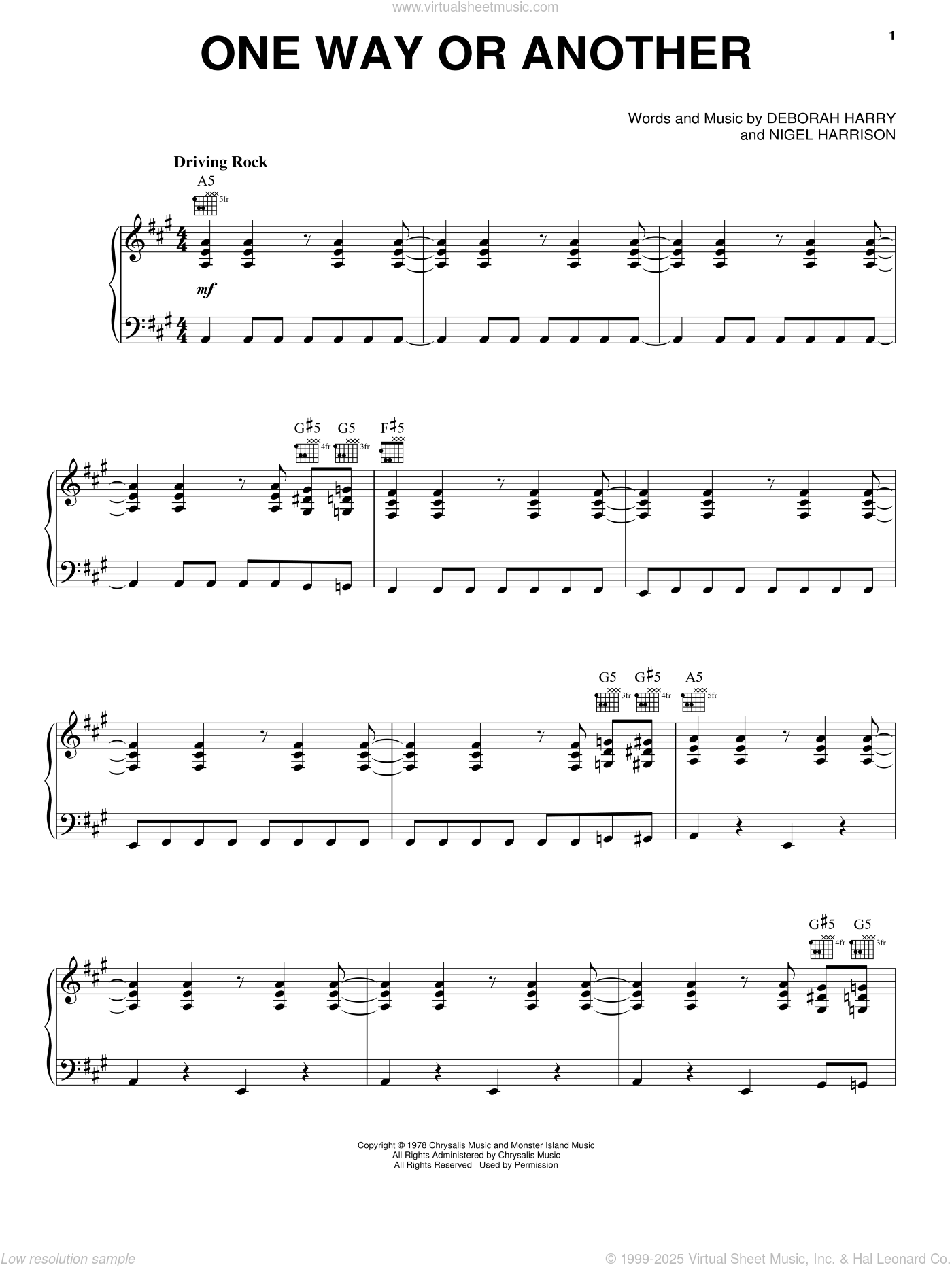 One Way Or Another sheet music for voice, piano or guitar (PDF)
