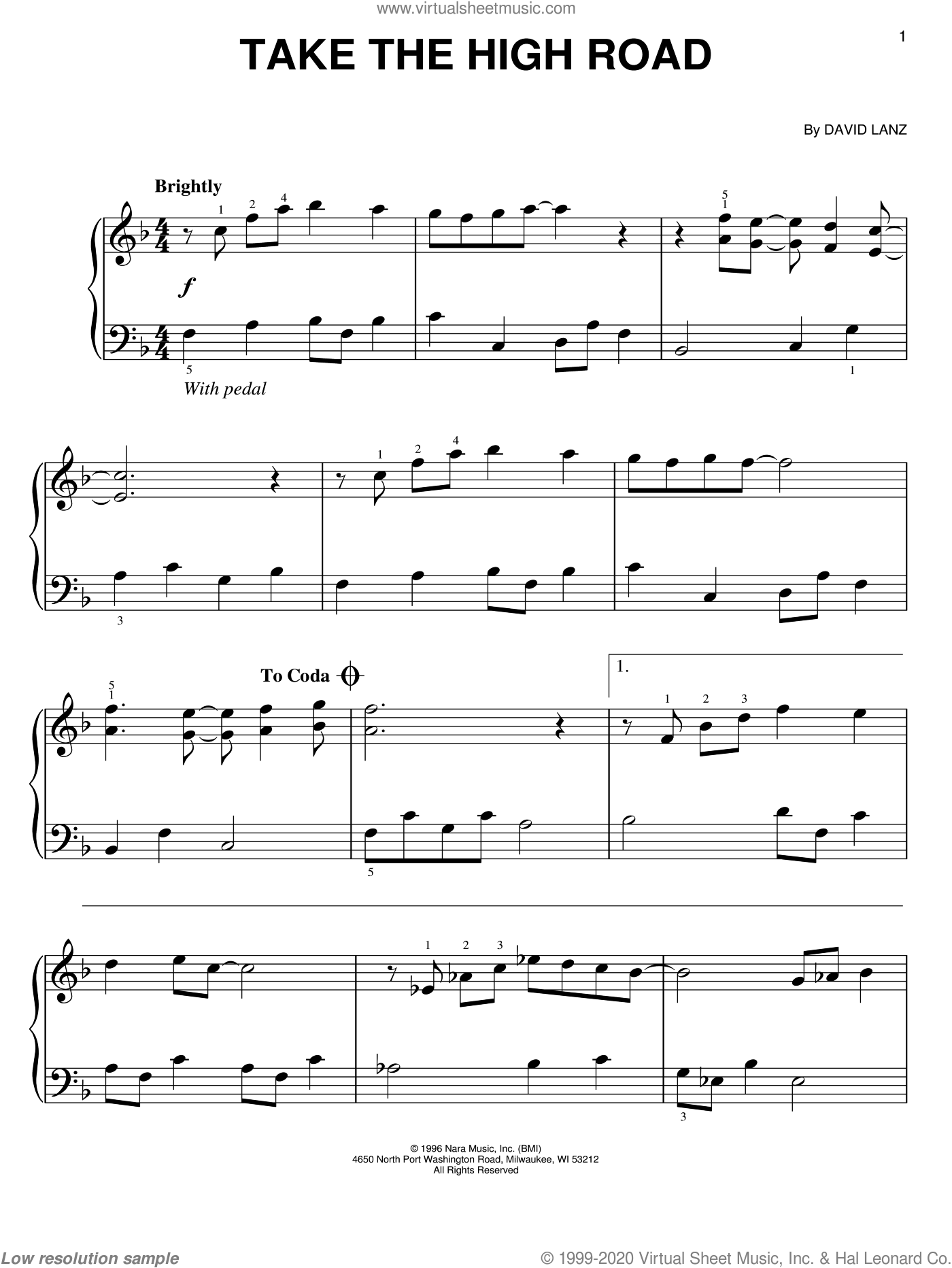 Take The High Road, (easy) sheet music for piano solo (PDF)