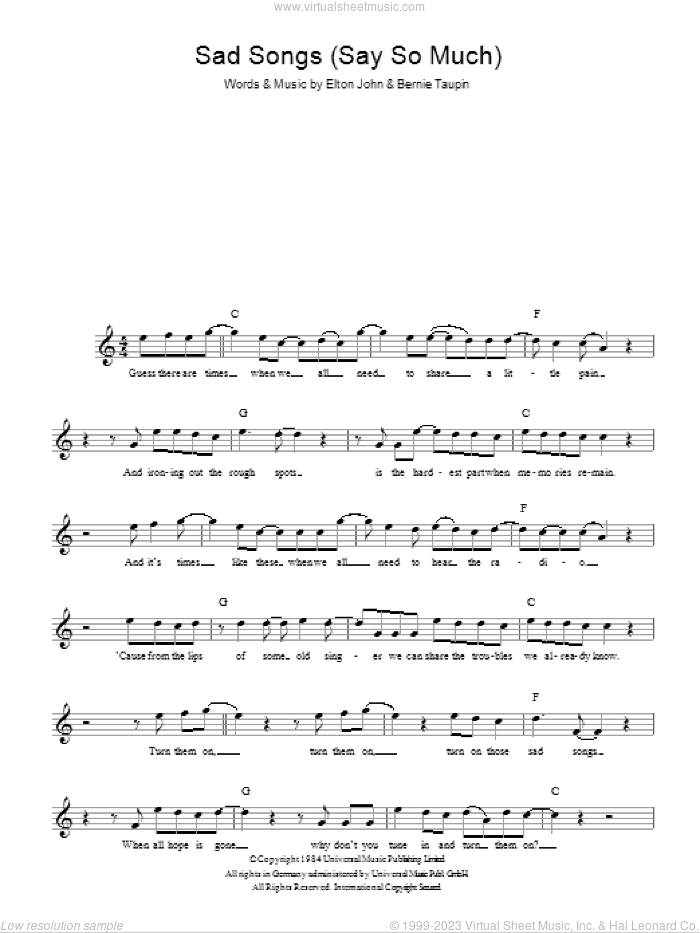 Sad Songs (Say So Much) sheet music (fake book, (intermediate) (fake book)