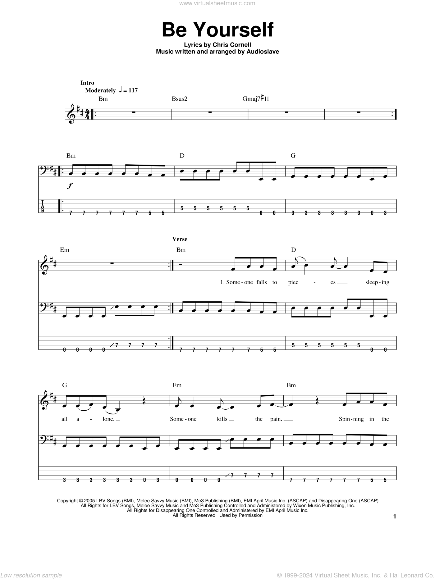 Be Yourself sheet music for bass (tablature) (bass guitar) (PDF)